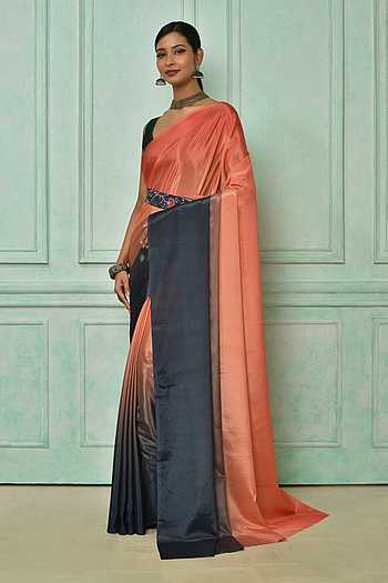 Buy Multi Color Chinon Crepe Ombre Shaded Saree With Running Blouse For ...