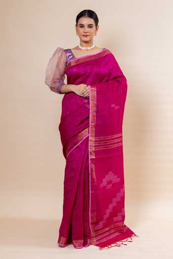 Buy TaBa Kashi by Artika Shah Pink Tusser Silk Saree With Unstitched ...