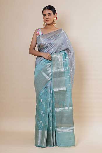Buy TaBa Kashi by Artika Shah Grey Chiniya Silk Floral Zari Butti ...