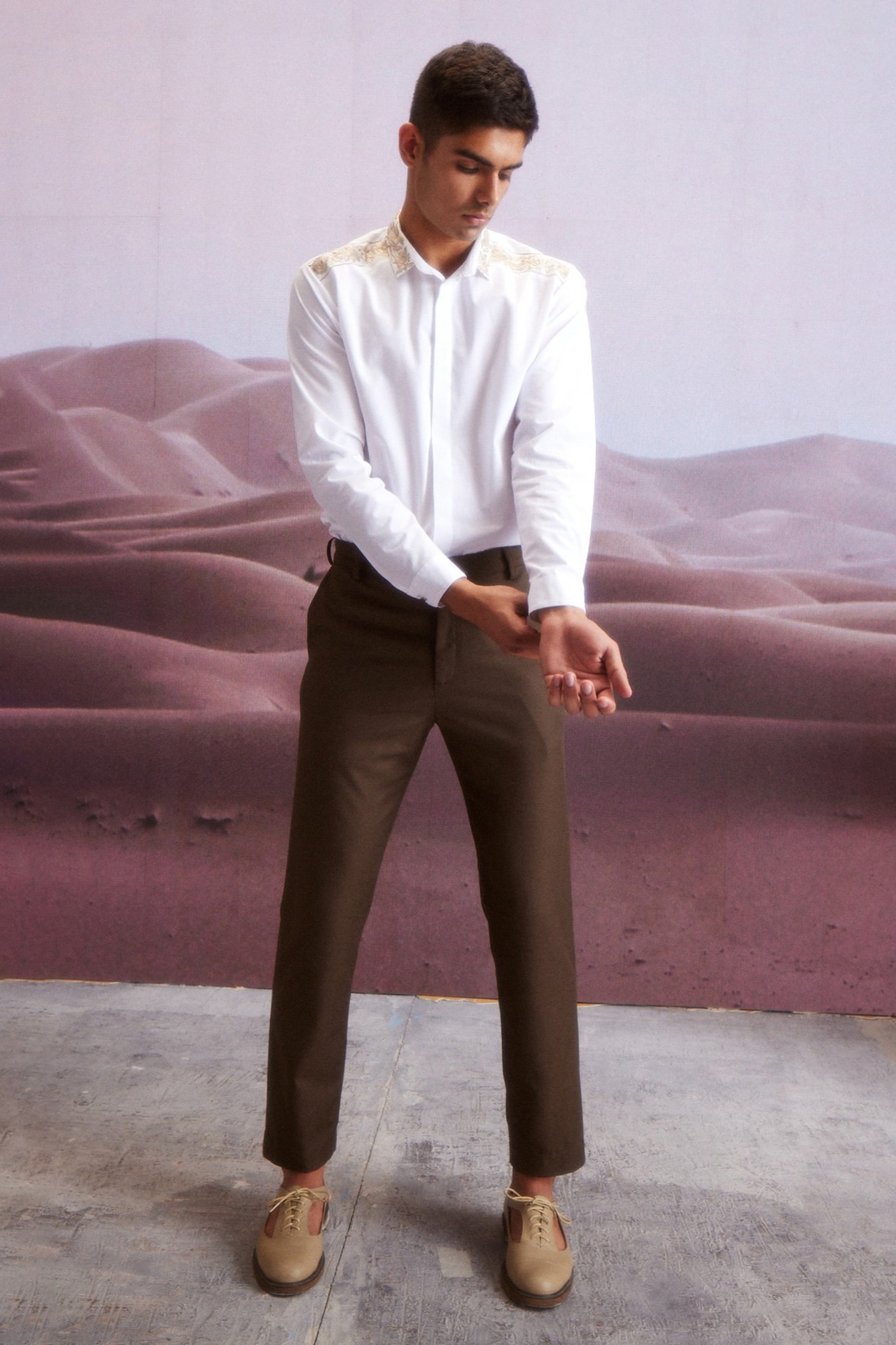 Buy White 100% Organic Cotton Embroidered Gara Placed Shirt For Men by ...