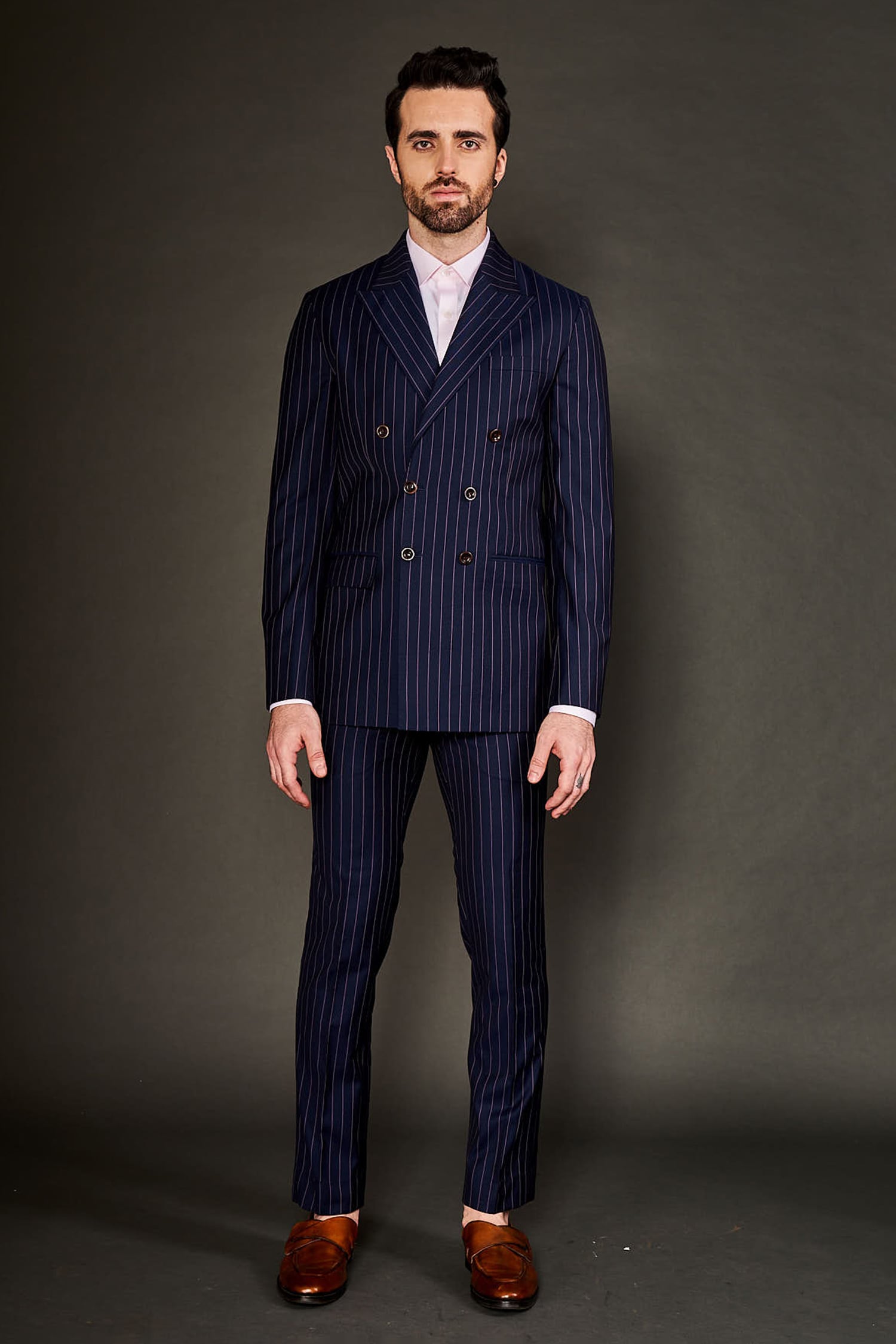 Buy Arjun Kilachand Blue Wool Chalk Stripe Jacket And Pant Set Online ...
