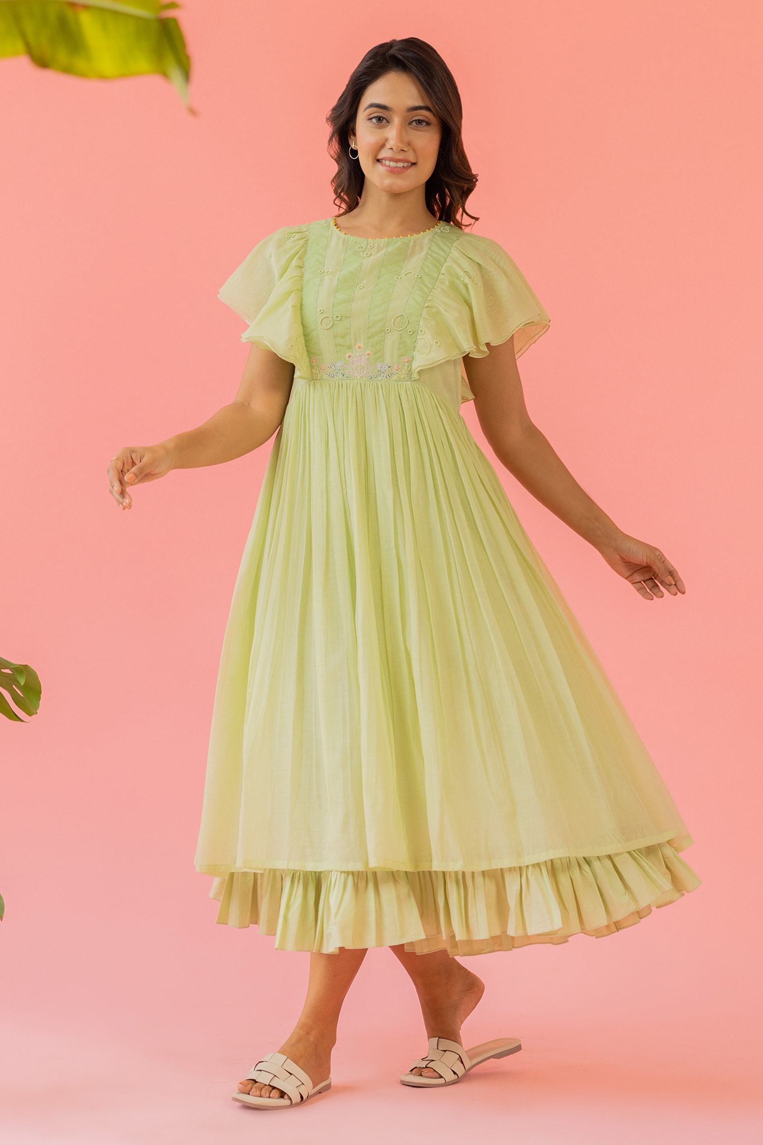 Buy Khamaj India Green Zoe Yoke Embroidered Kurta With Inner Online ...