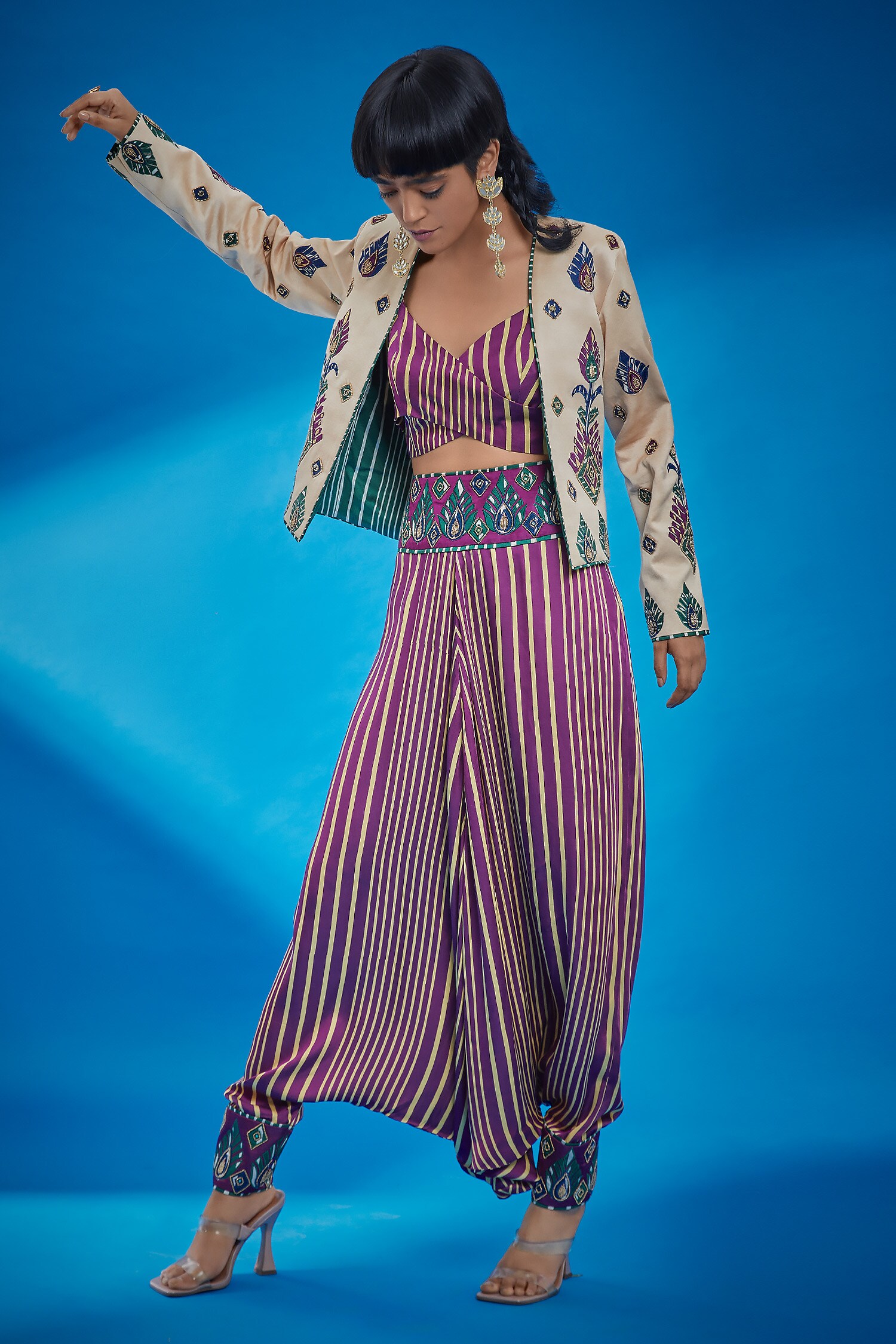 Buy Purple Silk Stripe Pattern Goa Pant For Women by Surily G Online at ...