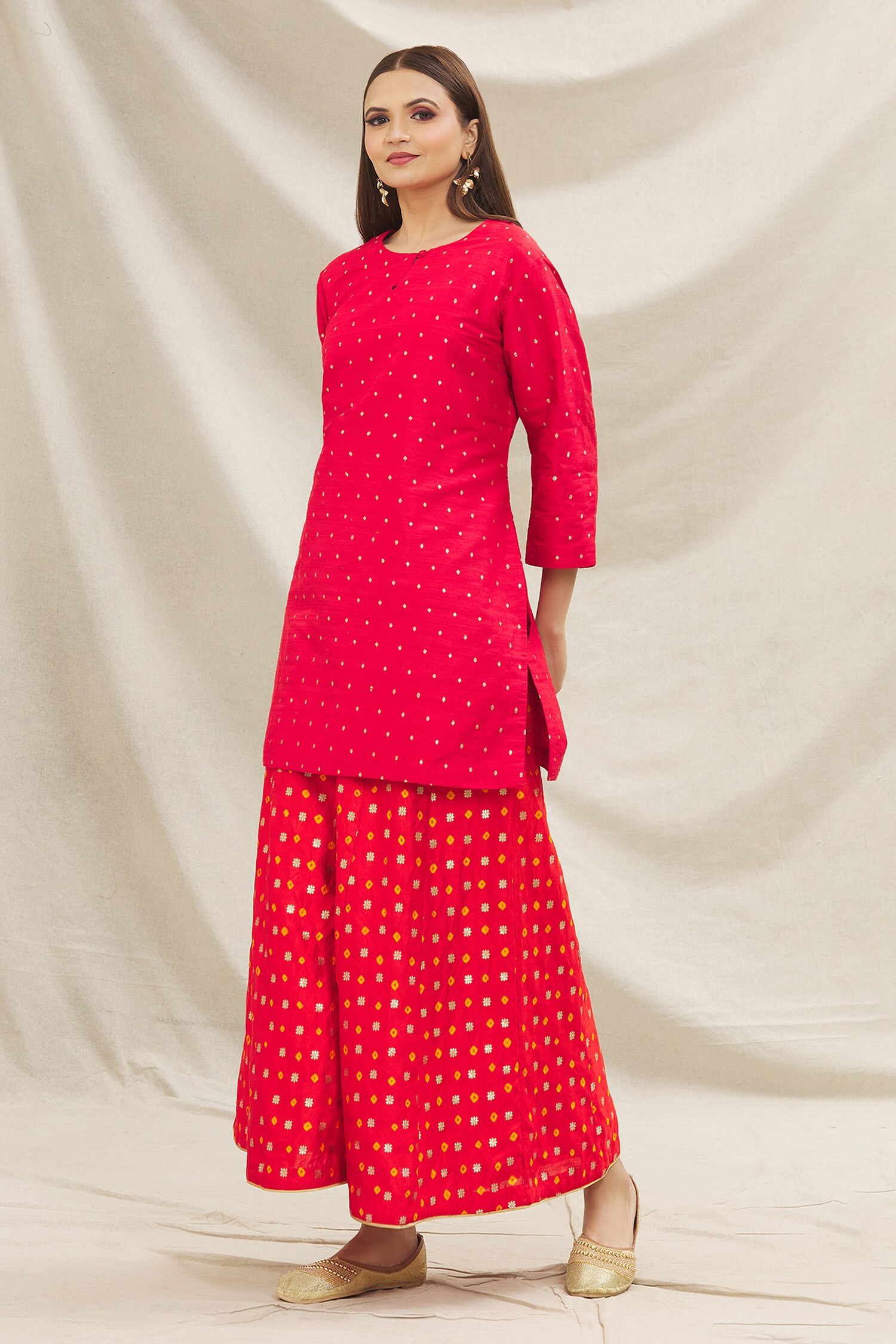 Buy Red Silk Printed Bandhani Sharara For Women by Pinki Sinha Online ...