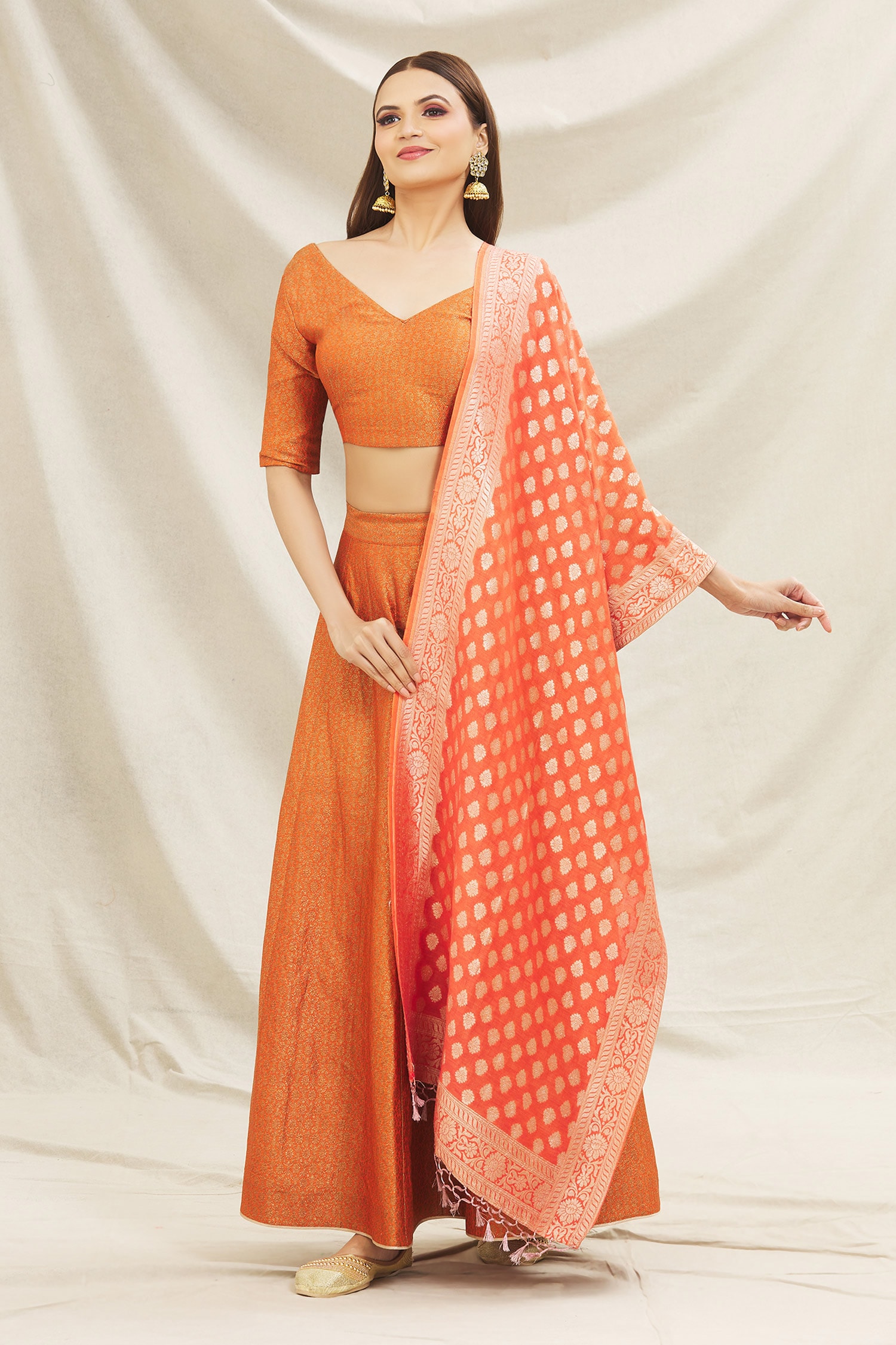 Buy Floral Woven Pattern Silk Lehenga Set by Pinki Sinha at Aza Fashions