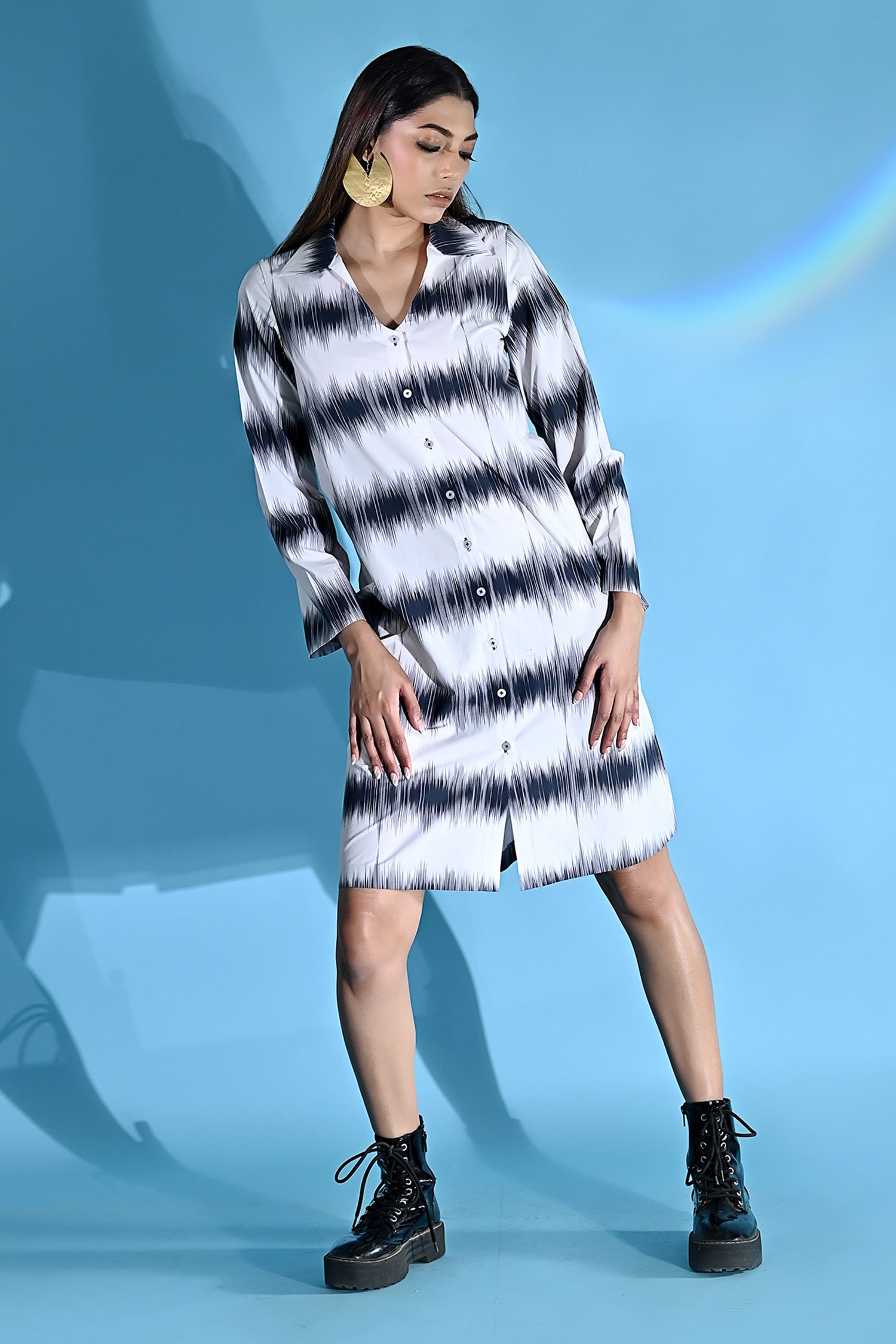 Buy Jyoti Sachdev Iyer White Cotton Abstract Print Shirt Dress Online ...