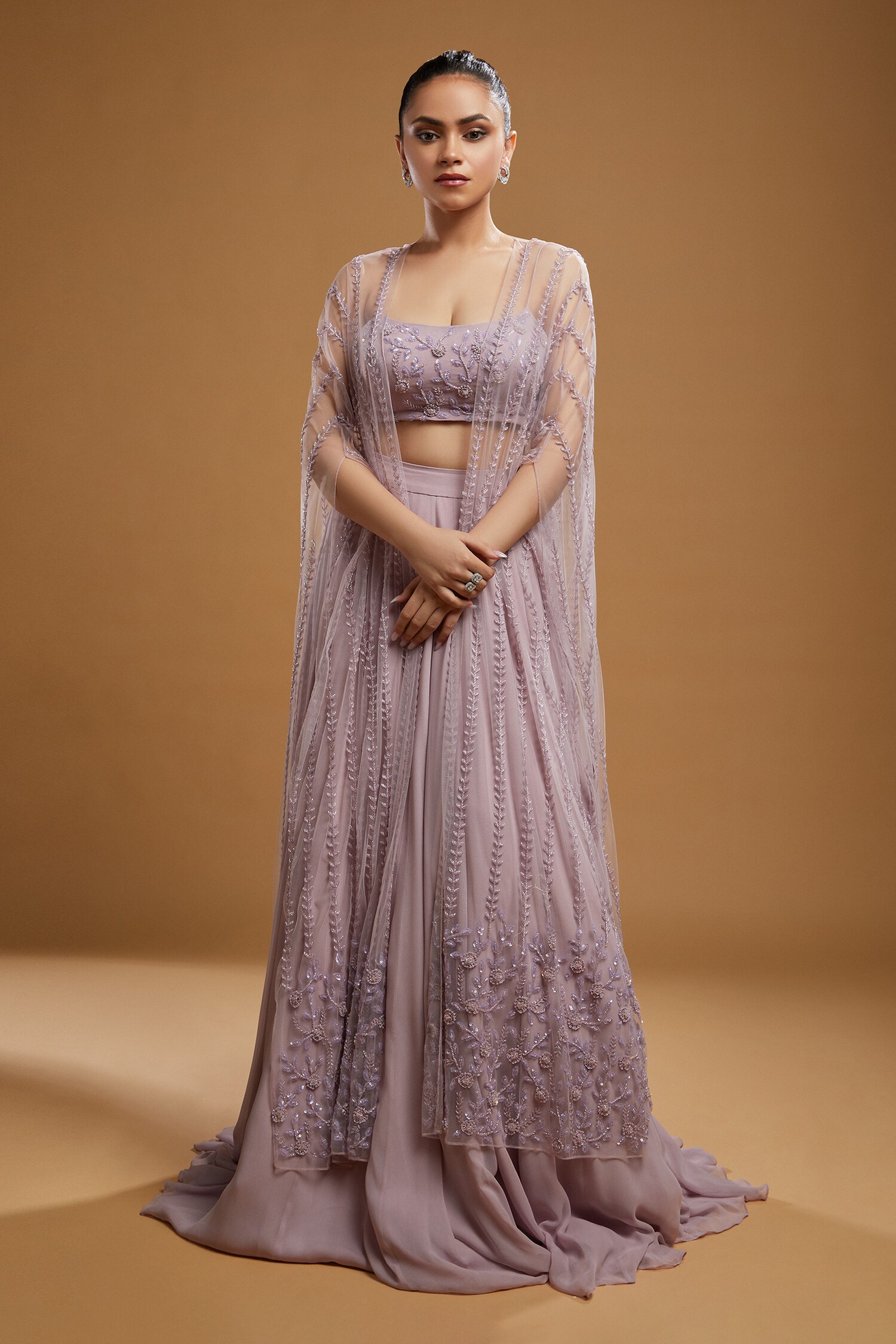 Buy Kiyohra Purple Georgette Tasmin Embroidered Jacket Lehenga Set ...