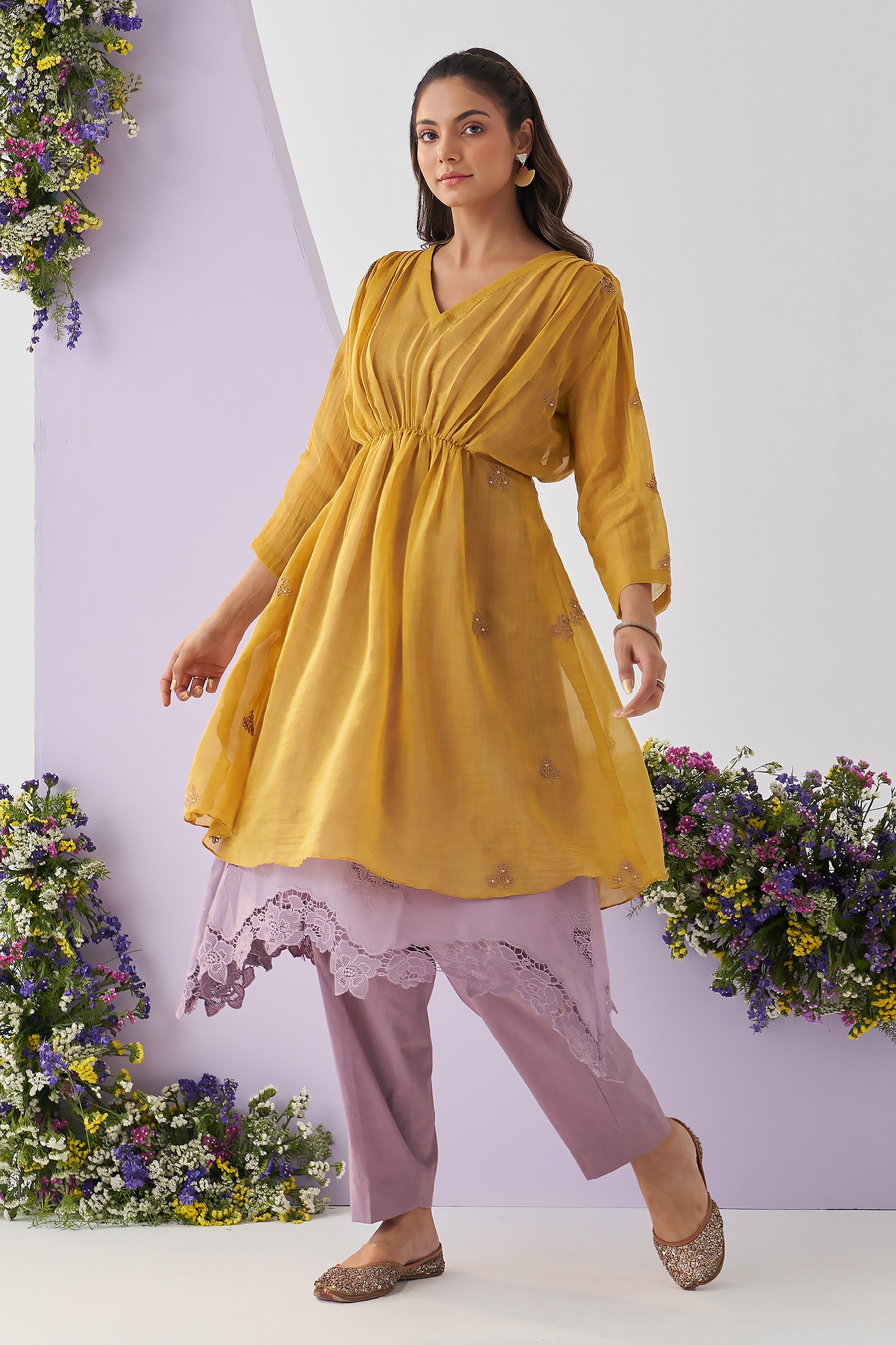 Buy Suriya Metallic Thread Embroidered Overlay Pant Set by Shipraa ...