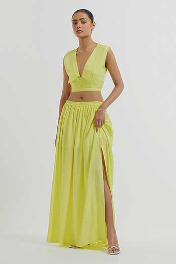 Buy TIC Yellow Silk Solid Crop Top With Skirt Online | Aza Fashions