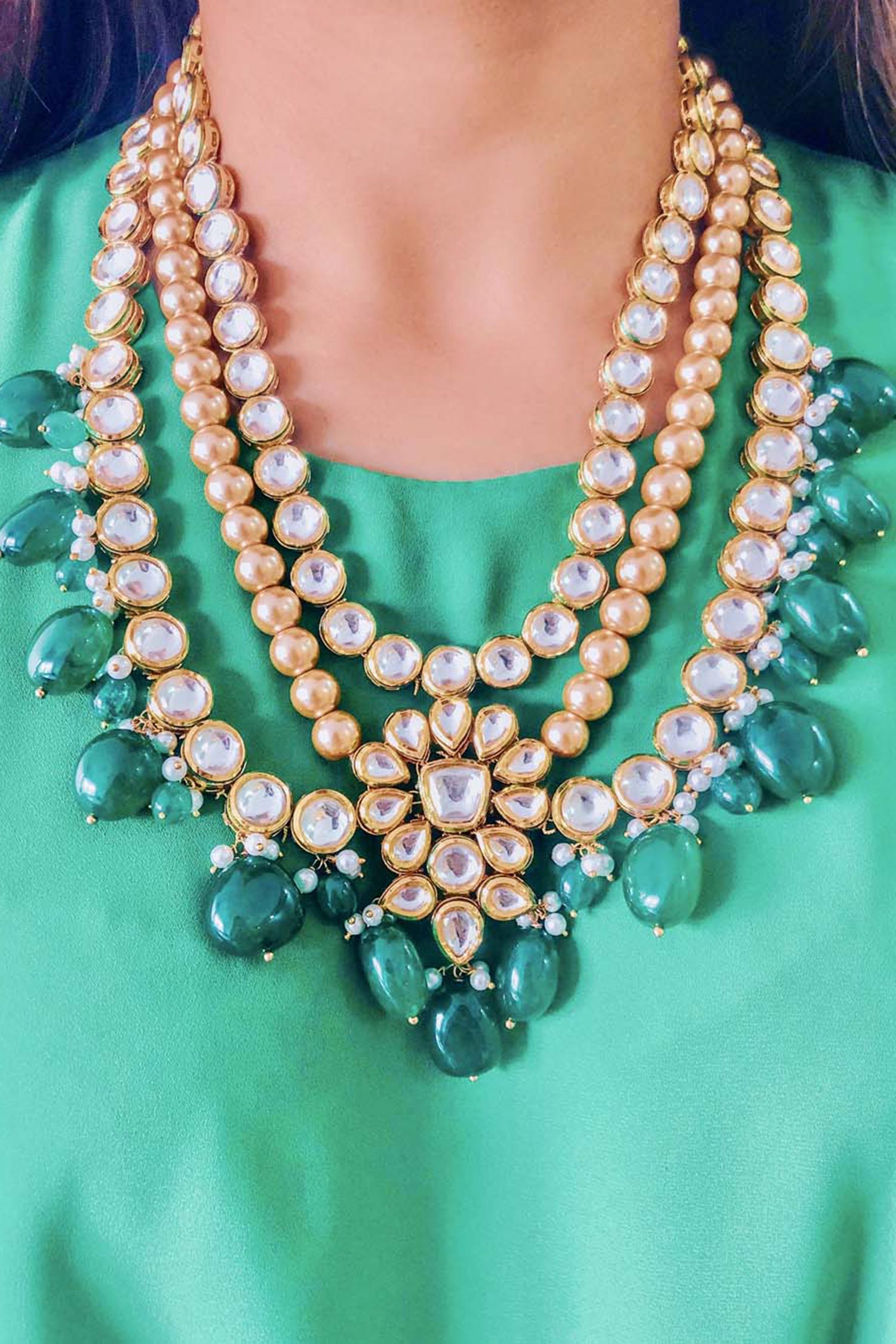 Buy Green Embellished Maysoon Necklace by Prerto Online at Aza Fashions.