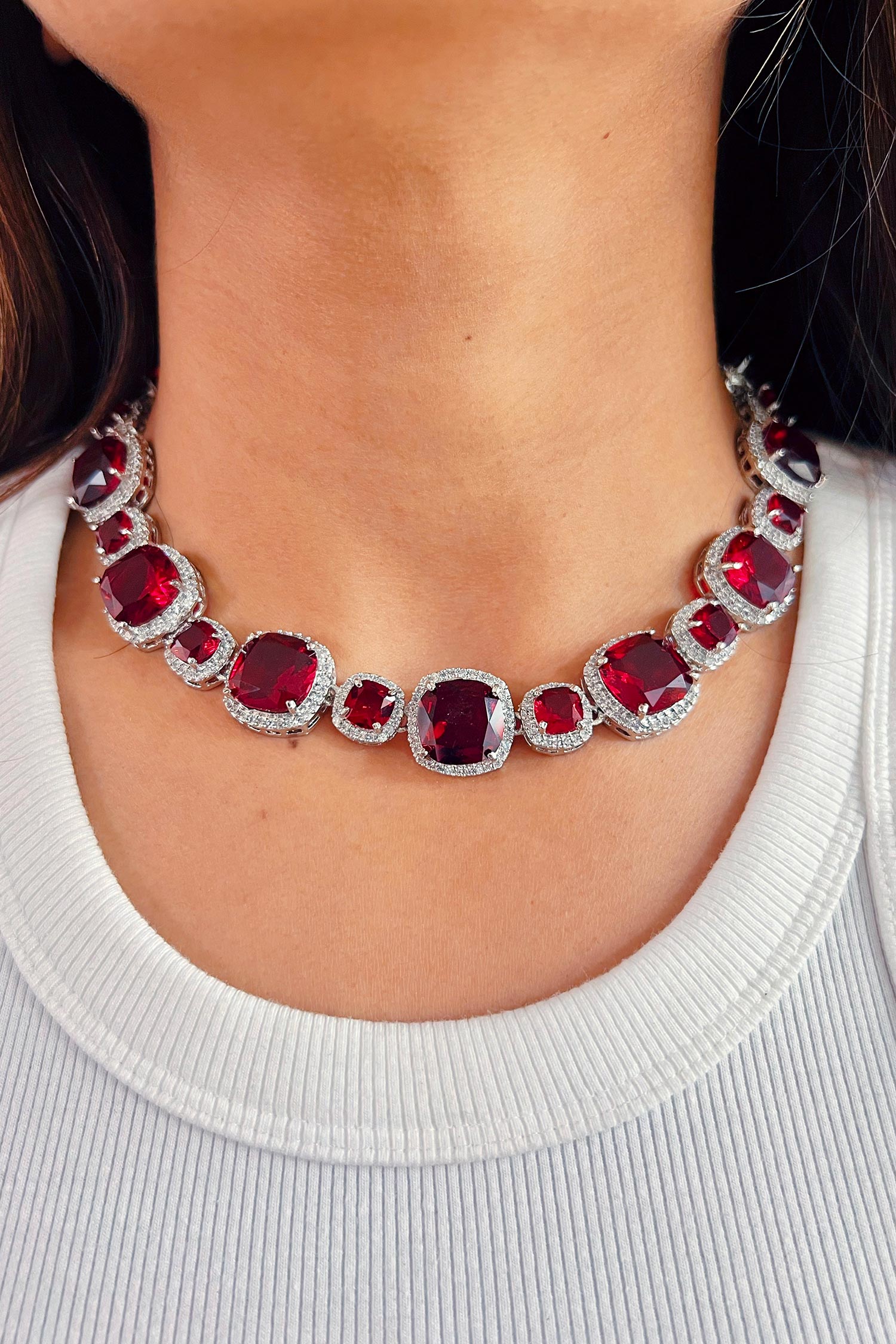 Buy Red Emerald And Crystal Stones Embellished Sage Ruby Choker ...