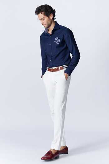 Buy S&N by Shantnu Nikhil Blue Terylene Sncc Logo Embroidered Shirt ...