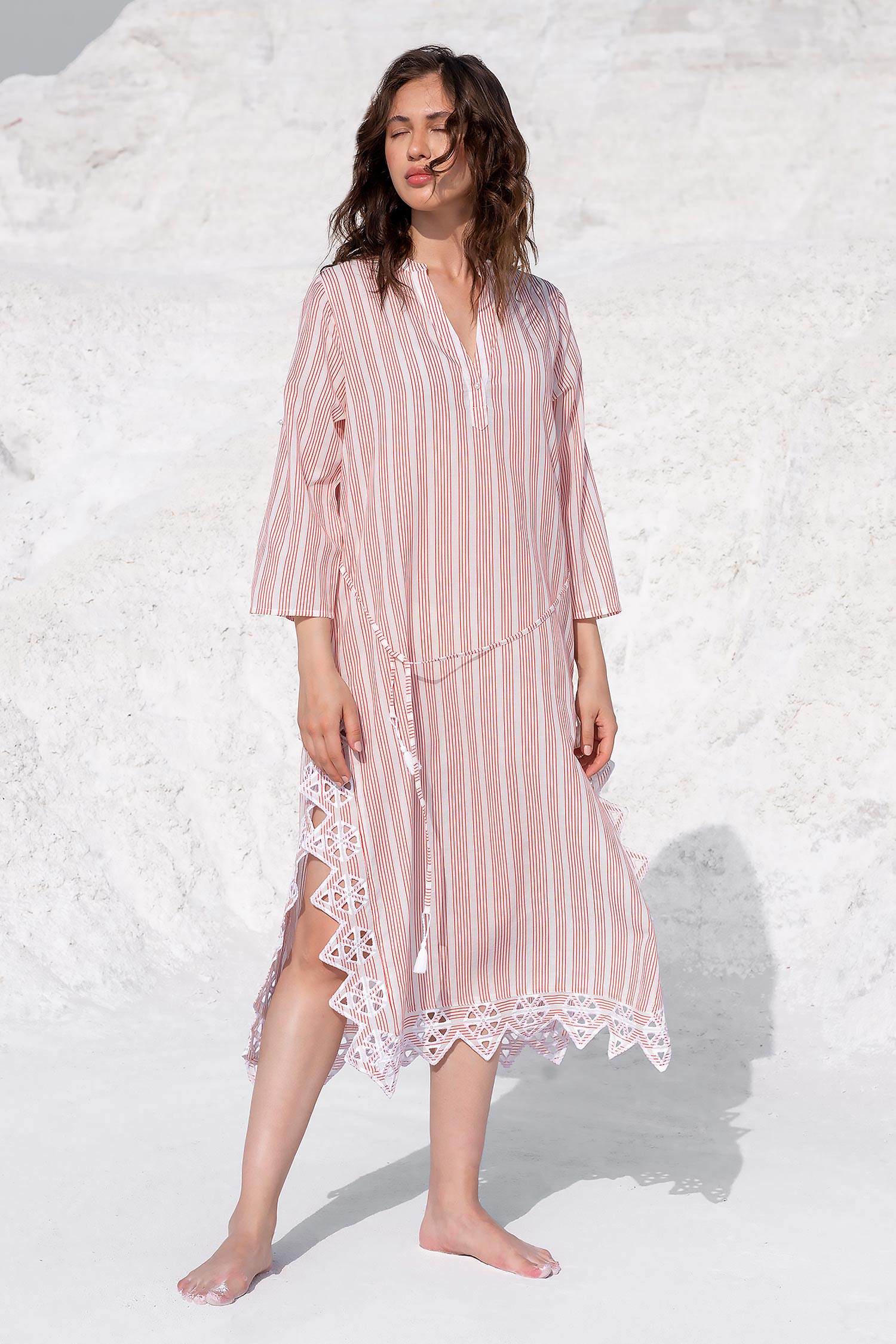 Buy Pinstripe Pattern Side Slit Dress by Beachbum at Aza Fashions