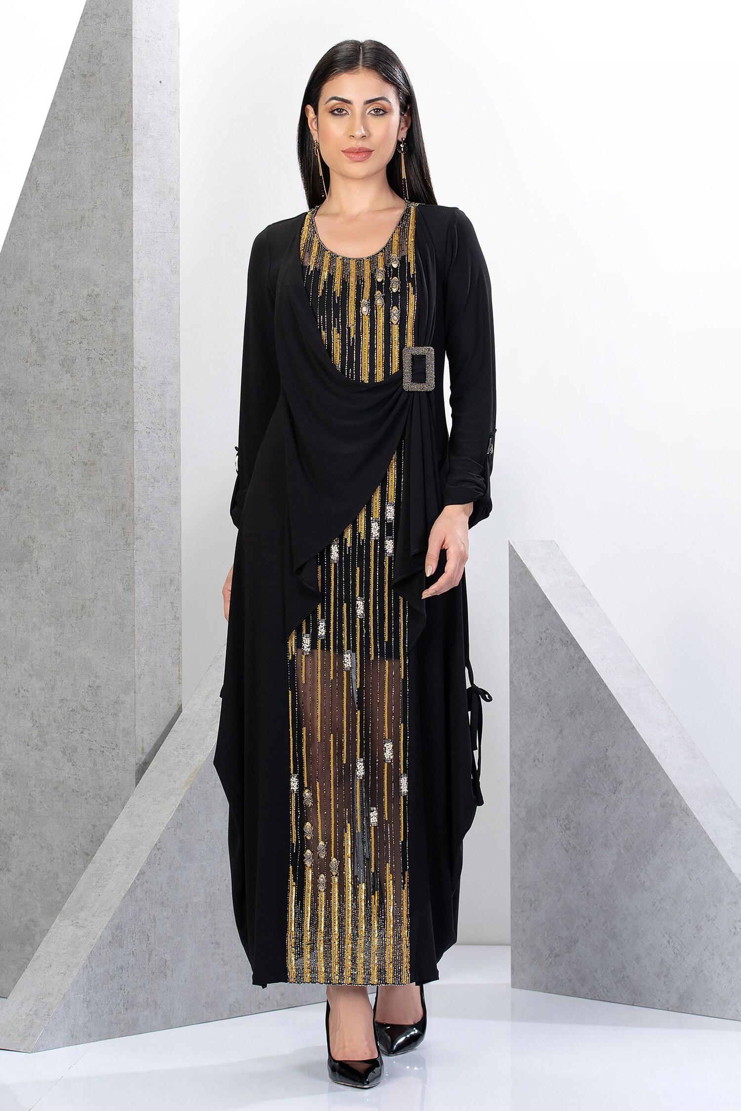 Buy Eli Bitton Black Buckled Embellished Dress Online | Aza Fashions