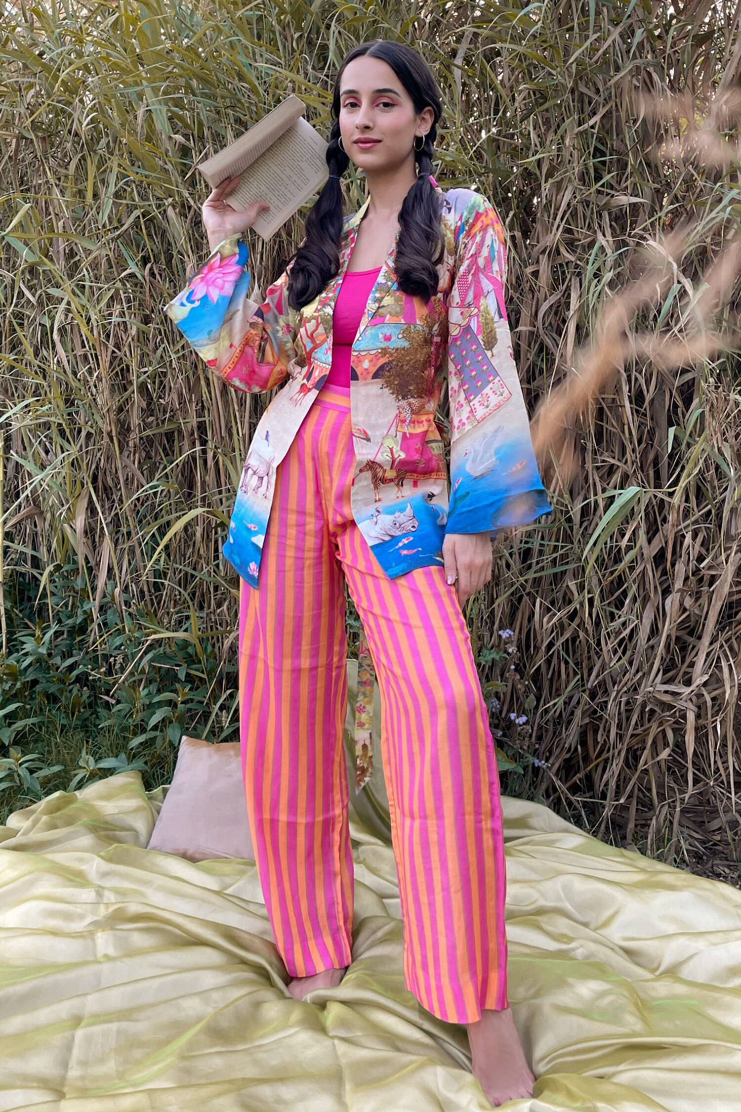 Buy The Boozy Button Multi Color Moroccan Silk Carnival Print Wrap Top ...