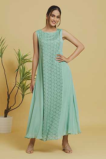 Buy Green Chinon Embroidered Sequin Round Star Tunic For Women by Adara ...