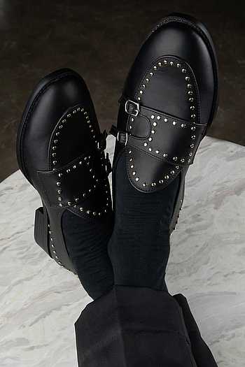 Buy Schon Zapato Black Vegan Leather Starry Night Metallic Stud Shoes ...