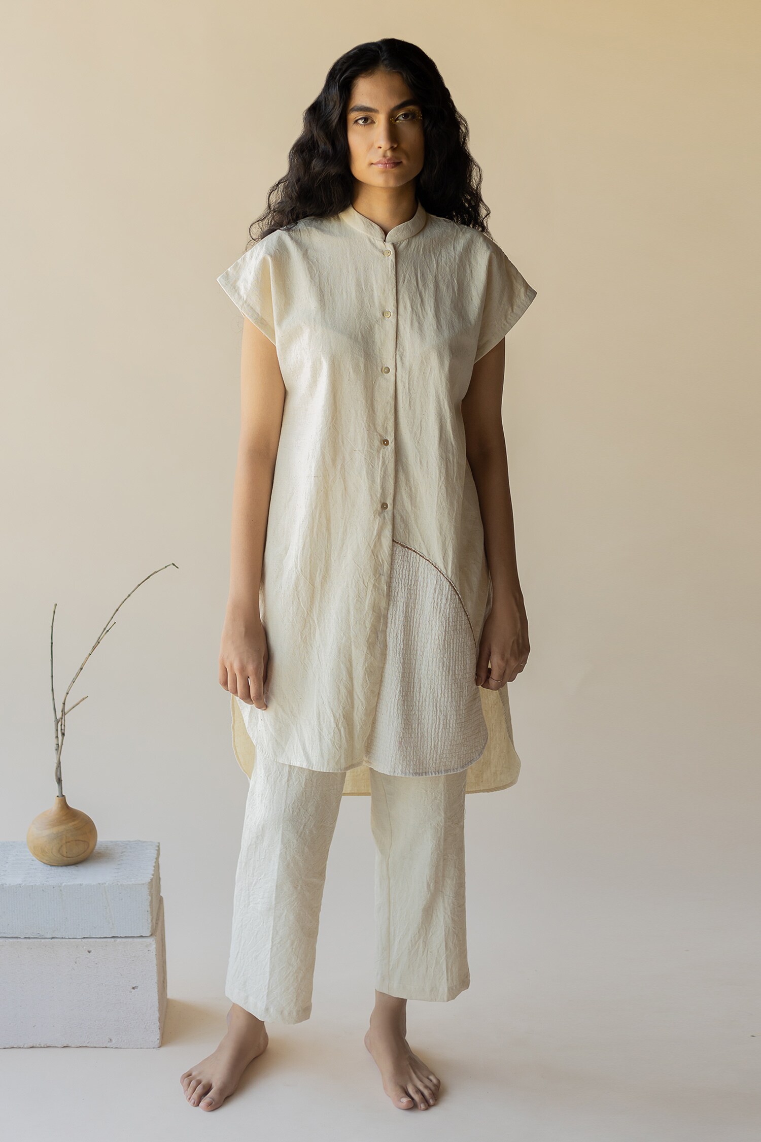 Buy Luna Textured Cotton Shirt Dress by Nirjara at Aza Fashions