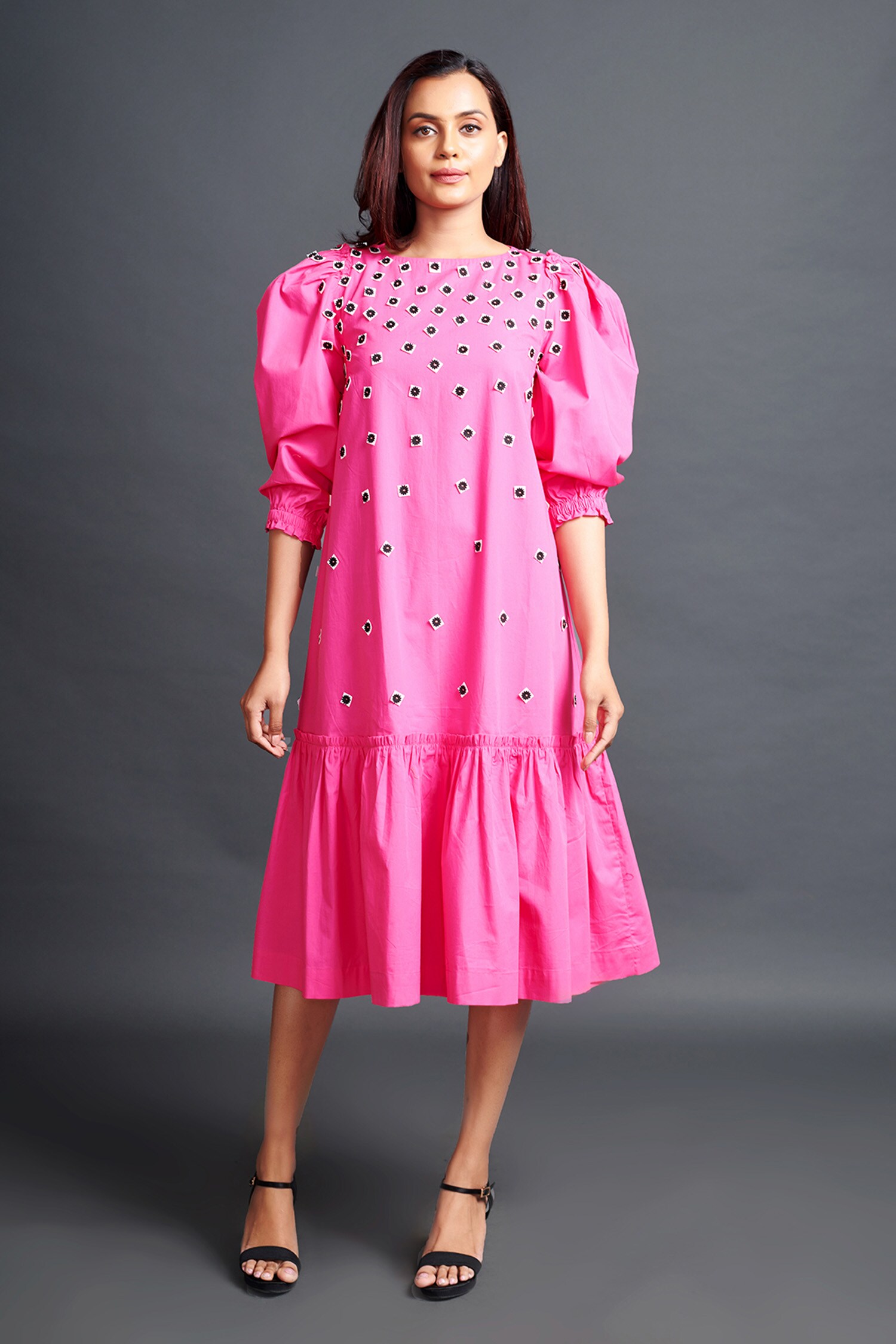 Buy Deepika Arora Pink Cotton Cutwork Embroidered Dress Online | Aza ...