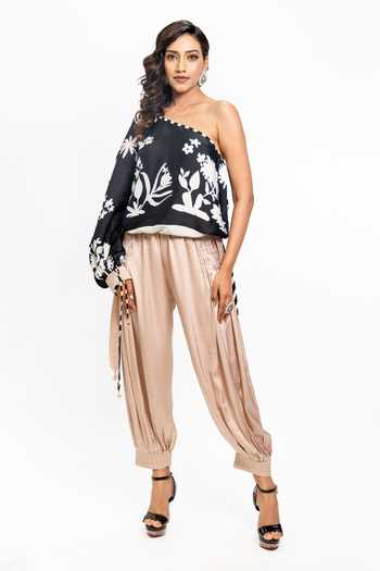 Buy Anmol Kakad Black Satin Silk Marilyn Printed Top And Pant Set ...