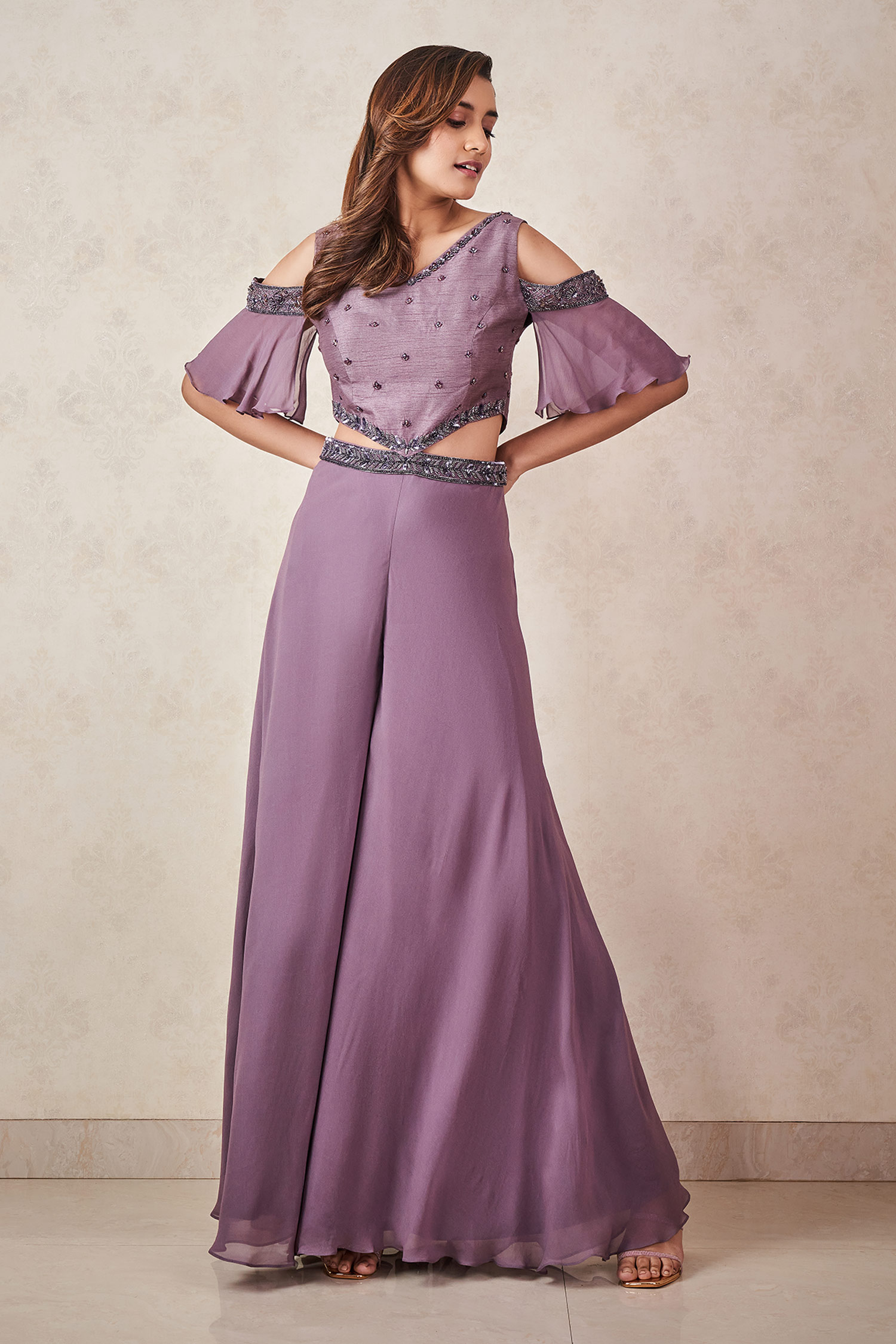 Buy SAMMOHI BY MOKSHA AND HIRAL Grey Dupion Silk Hand Embroidered ...