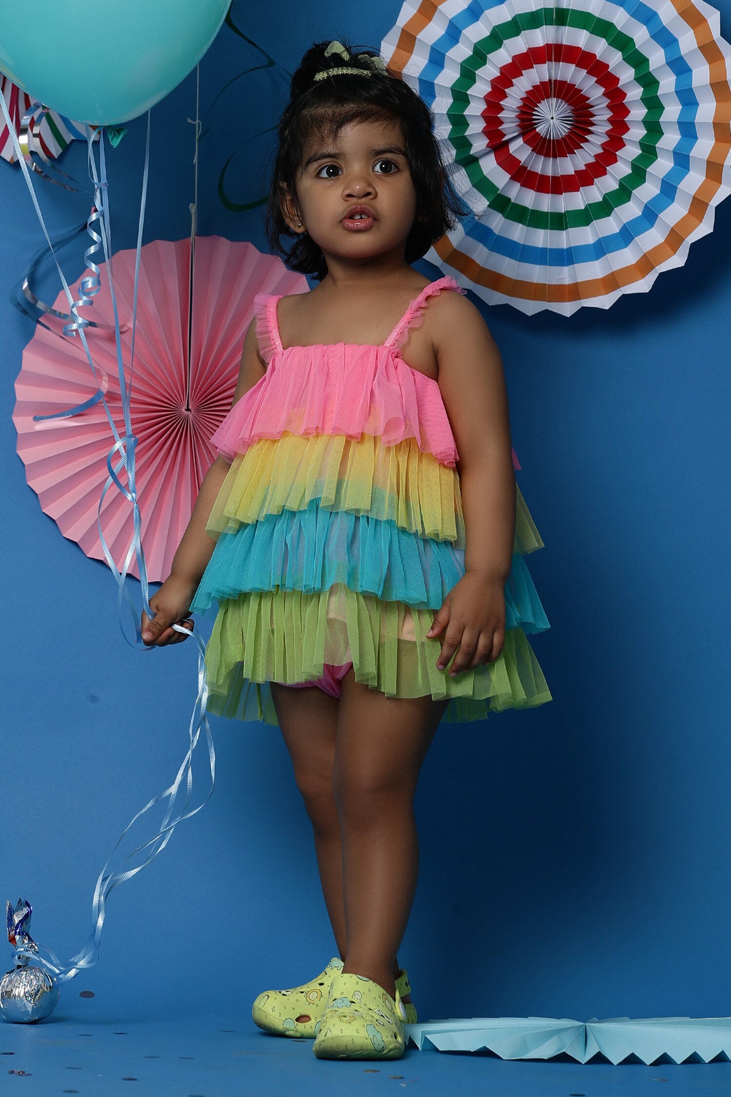 Buy Multi Color Cotton Plain Layered Ruffle Dress For Girls by CASA ...