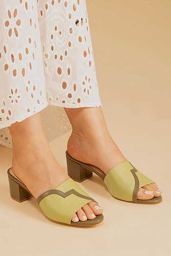 Buy OCEEDEE Green Genuine Leather Open Toe Leather Mules Online | Aza ...