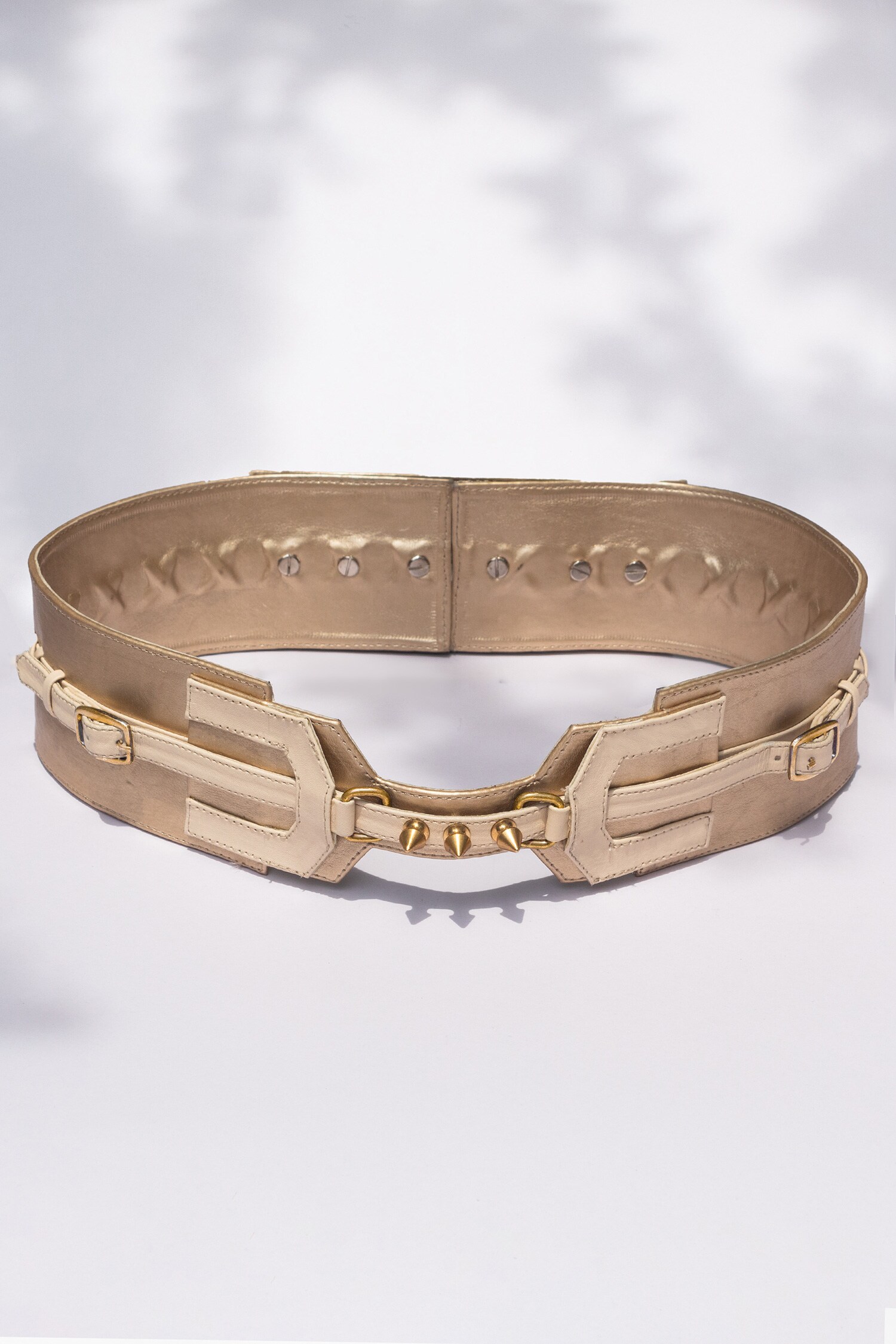 Buy Ivory Metallic Studs Embellished Broad Leather Belt by S&N by ...