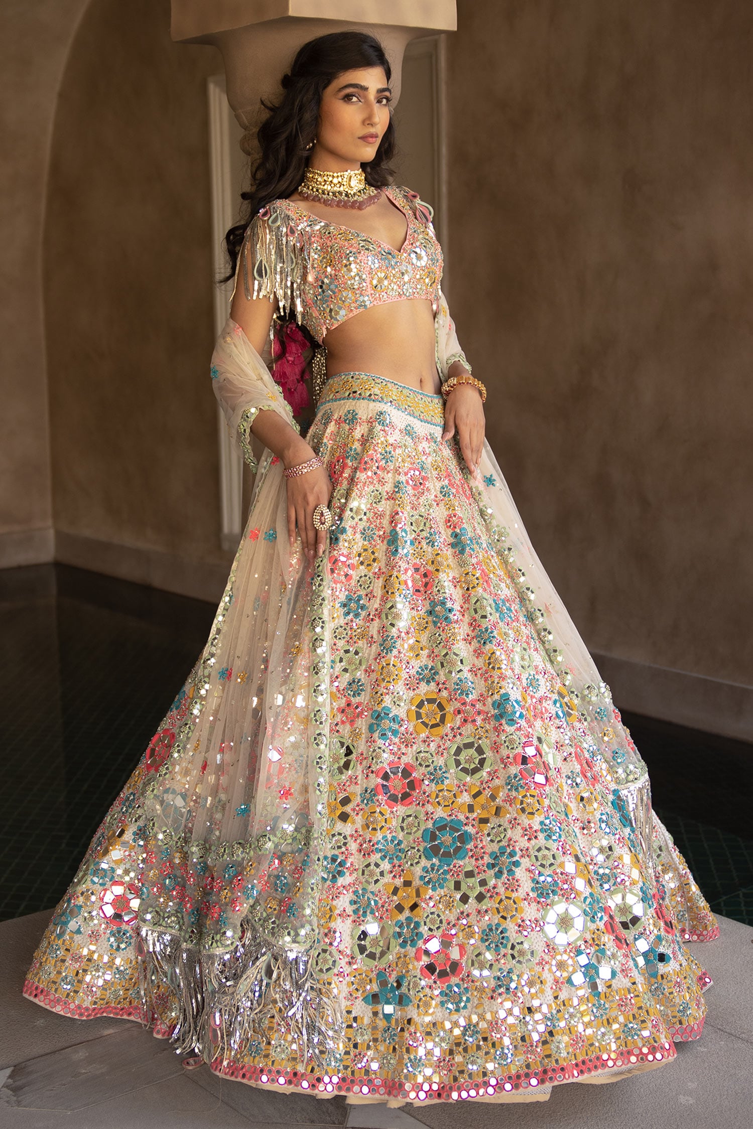 Buy Floral Bloom Miror Embroidered Lehenga Set by Abhinav Mishra at Aza ...