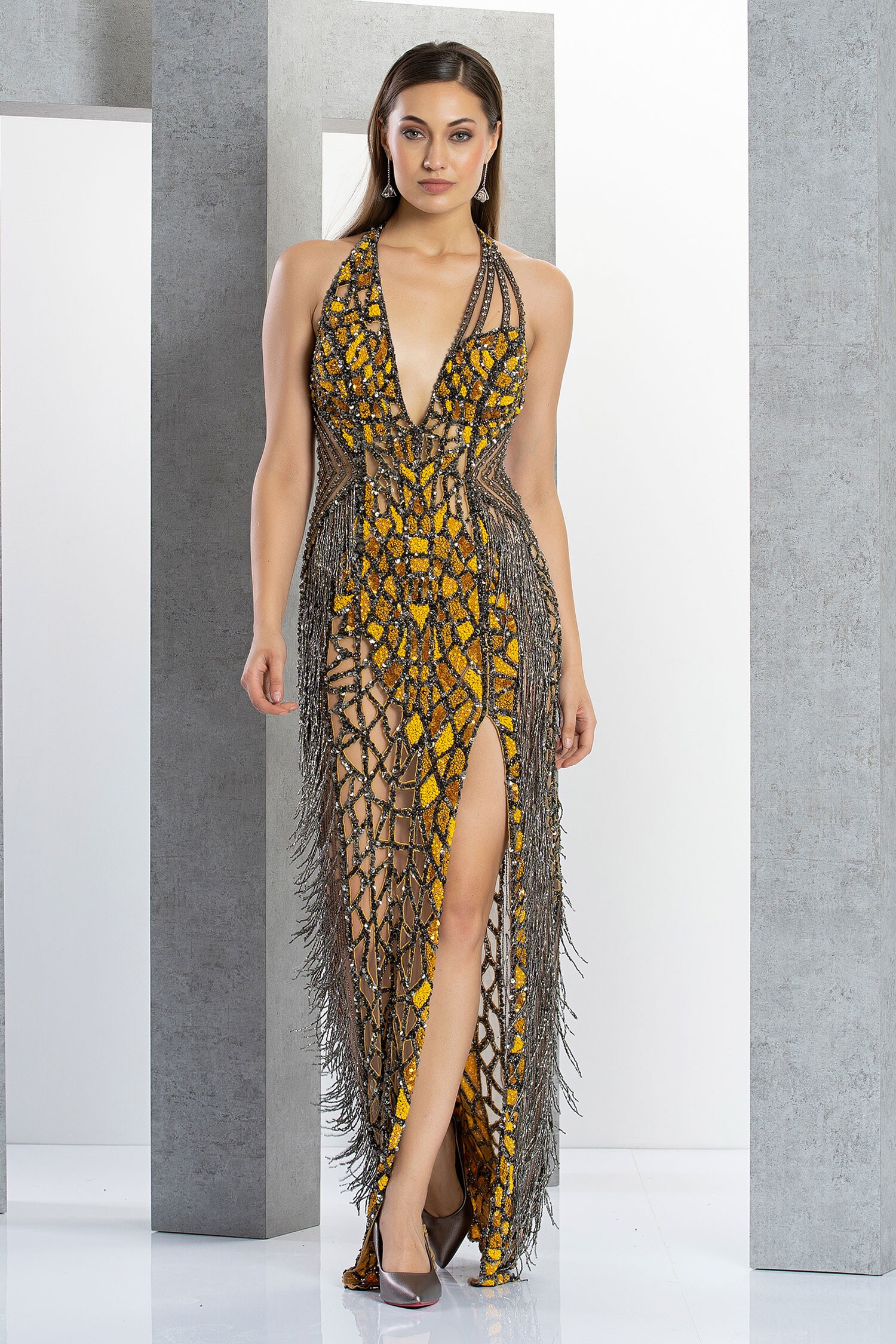 Buy Miss Universe Geometric Sequin Embroidered Gown by Eli Bitton at ...