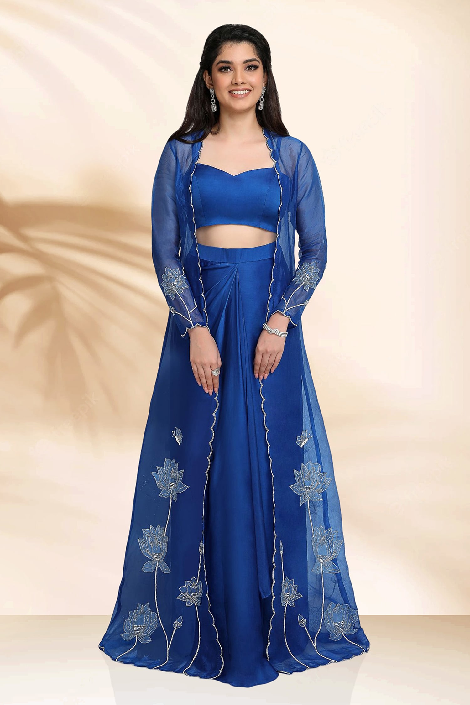 Buy Blue Lehenga And Blouse Bemberg Satin Embroidery Jacket And Skirt Set For Women By Sanjana