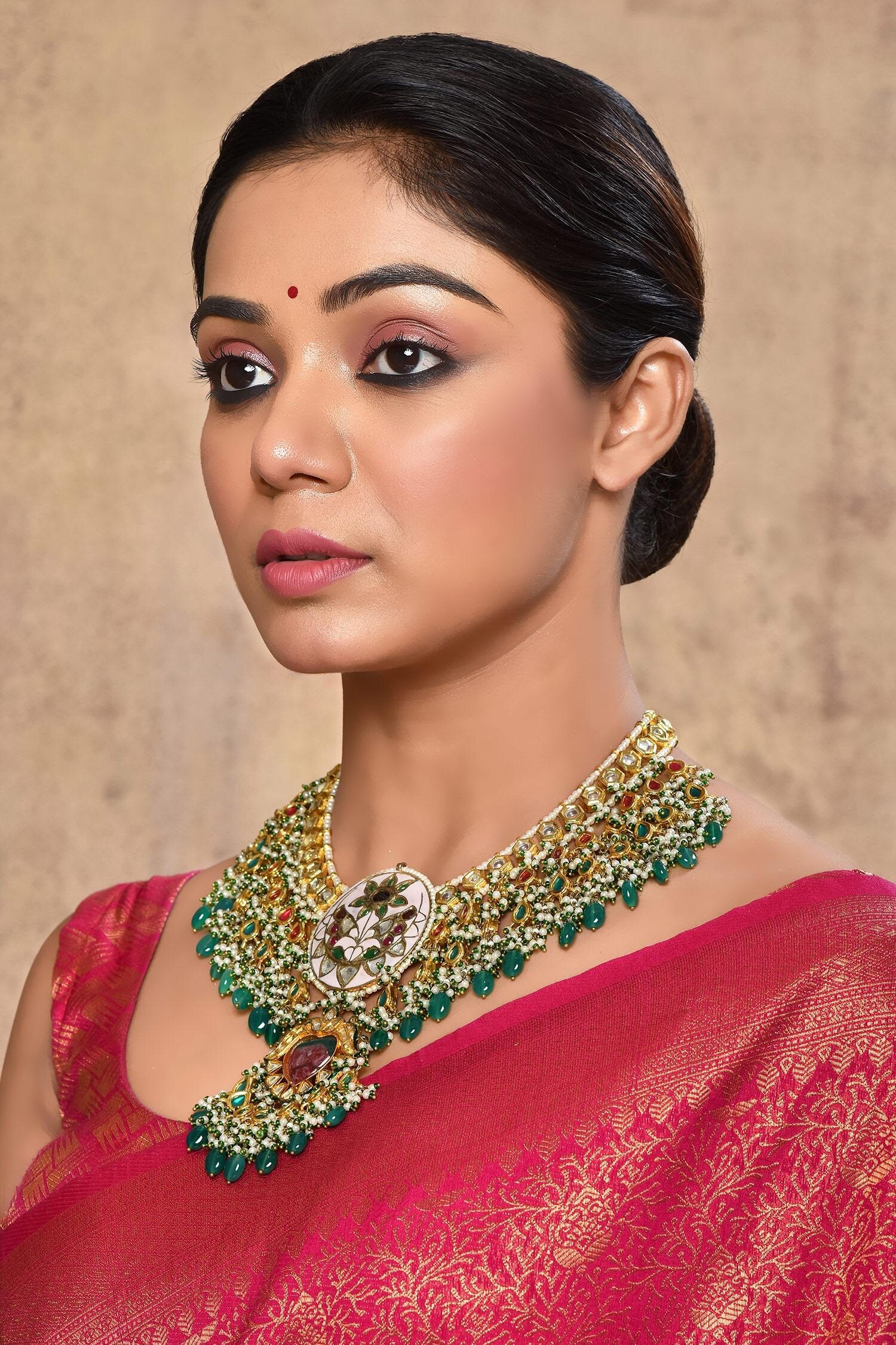 Buy Green Meenakari And Stone Embellished Pendant Choker by Kohar By ...