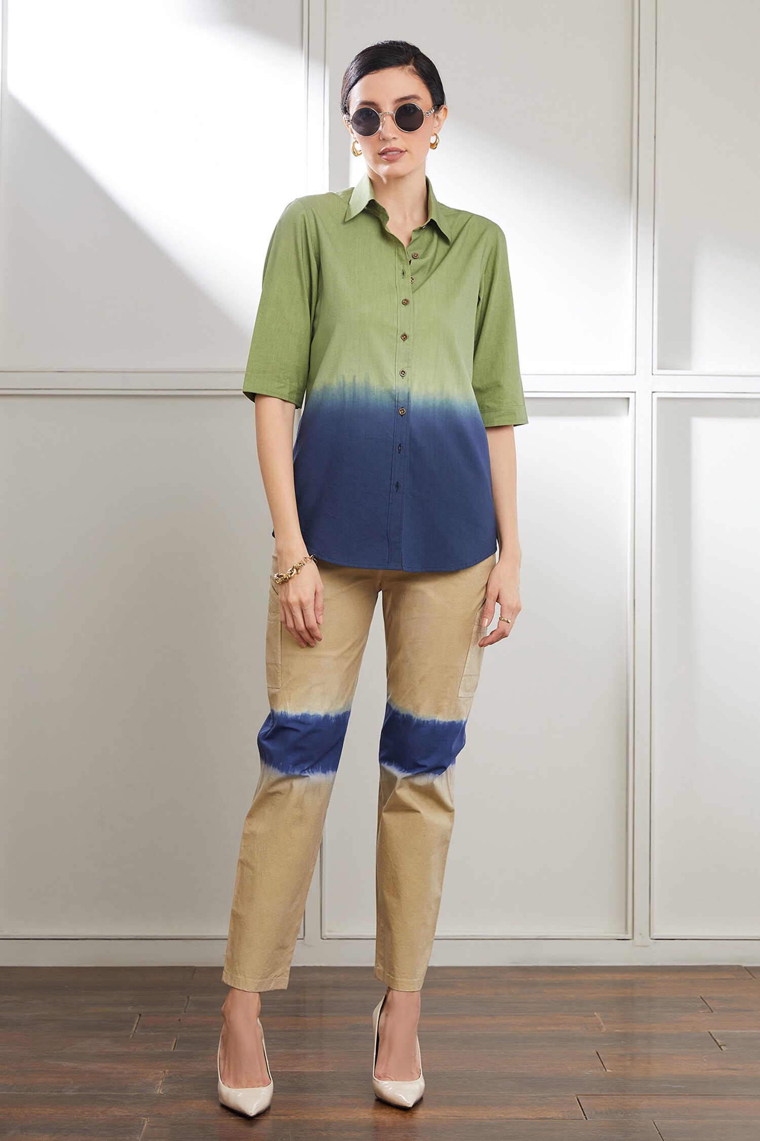 Buy Seven Beige Cotton Twill Color Blocked Pant Online | Aza Fashions