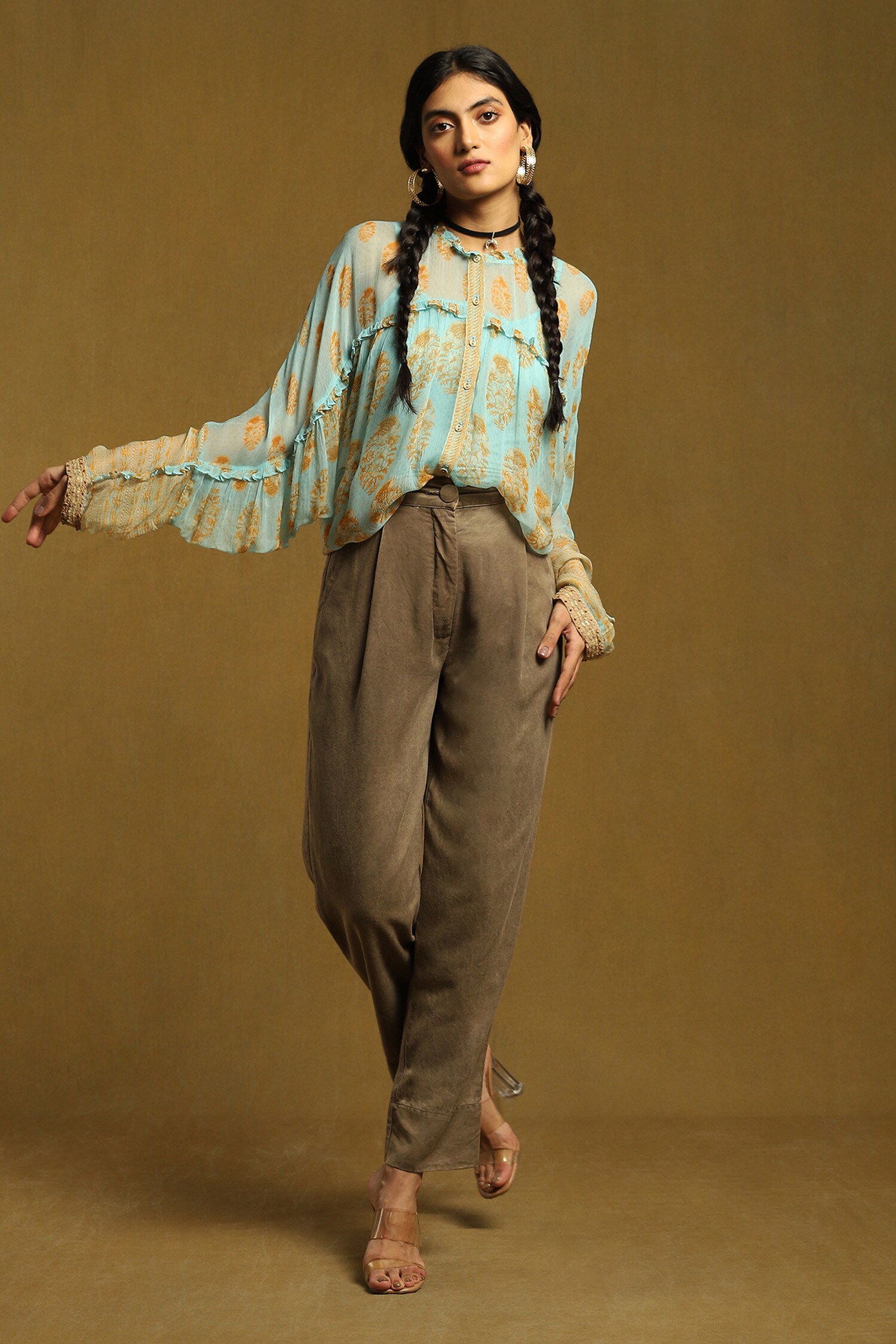 Buy Ritu Kumar Blue Viscose Paisley Print Shirt With Inner Online | Aza ...