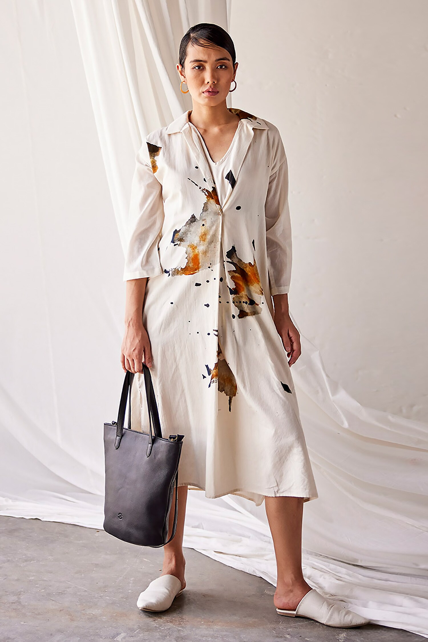 Buy Off White Mul Cotton Printed Art Spread Summer Splash Dress For ...