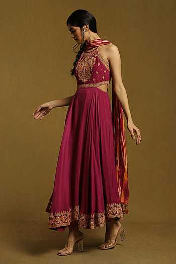 Buy Ritu Kumar Purple Viscose Silk Mandala Embroidered Bodice Anarkali ...