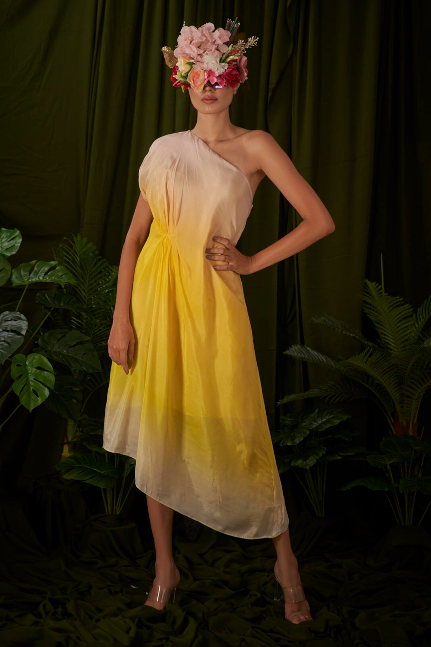 Buy Pooja Bagaria Yellow Upada Silk Ombre Effect Dress Online | Aza ...