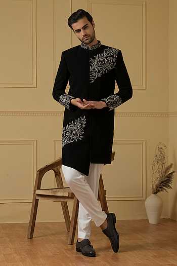 Buy Black Italian Ethnic Fabric Dulce Sequin Jacket Sherwani With ...
