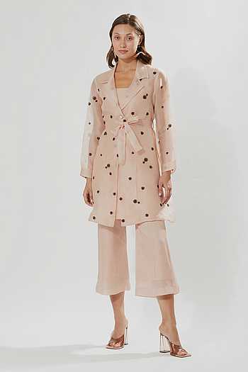 Buy Meadow Pink Tunic Lovebird Silk Organza Kurta Set Online | Aza Fashions