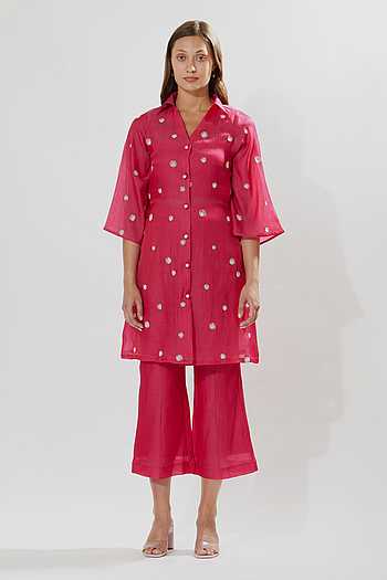 Buy Meadow Fuchsia La Vie Hand Embroidered Dress With Inner Online ...