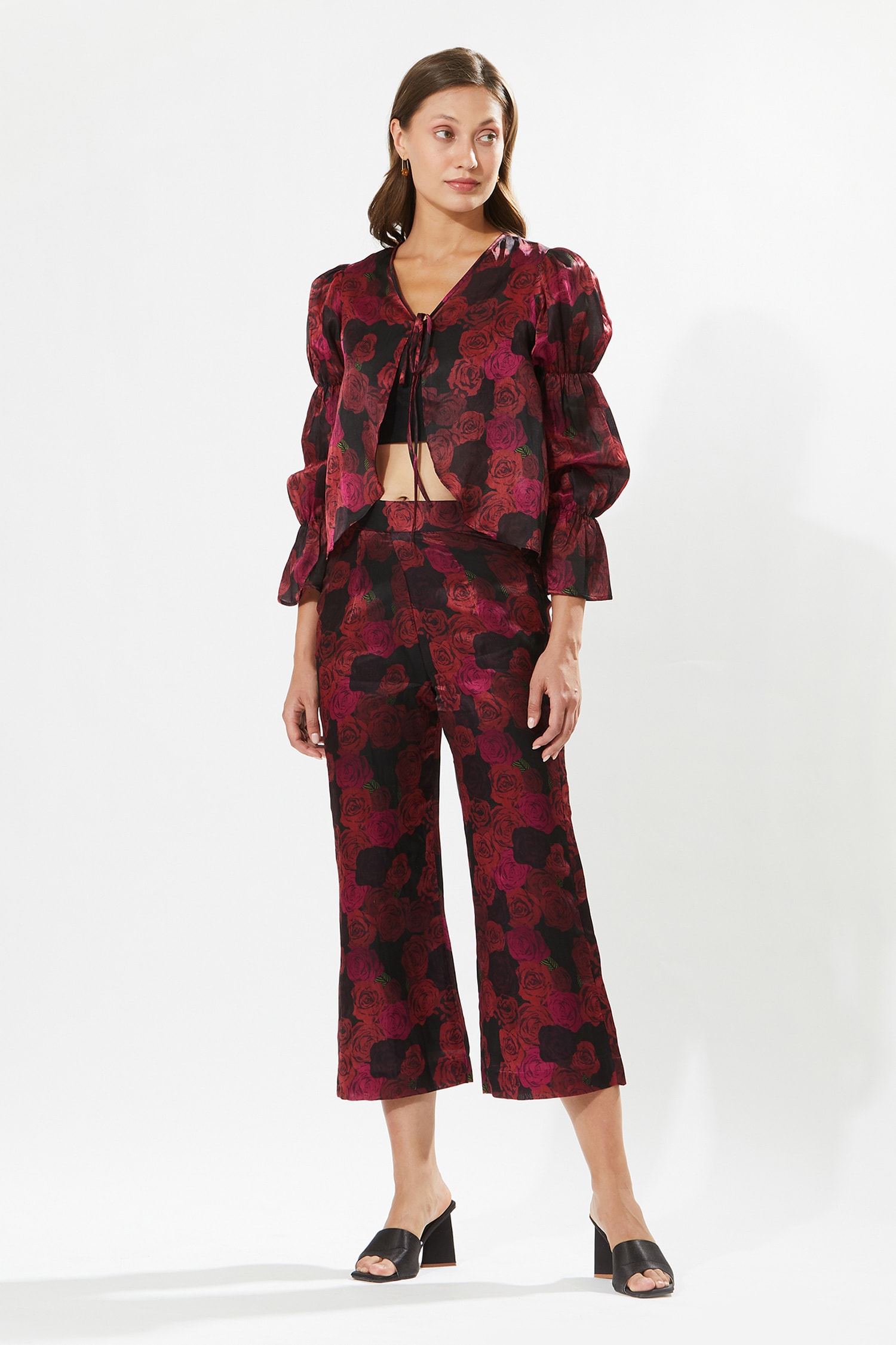 Buy Meadow Red Silk Cotton Organza Juliet Rosa Print Top With Inner ...