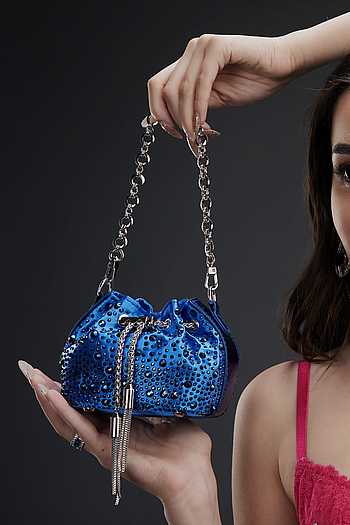 Buy Blue Embellished Sakura Crystal Studded Potli by House of Bio ...