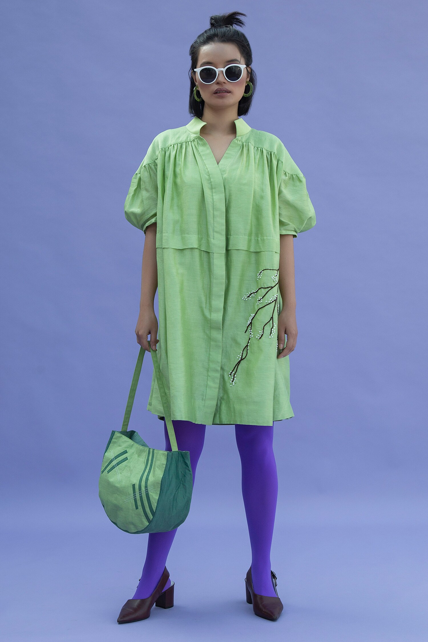 Buy Meesa Grey Chanderi Flared Dress Online | Aza Fashions