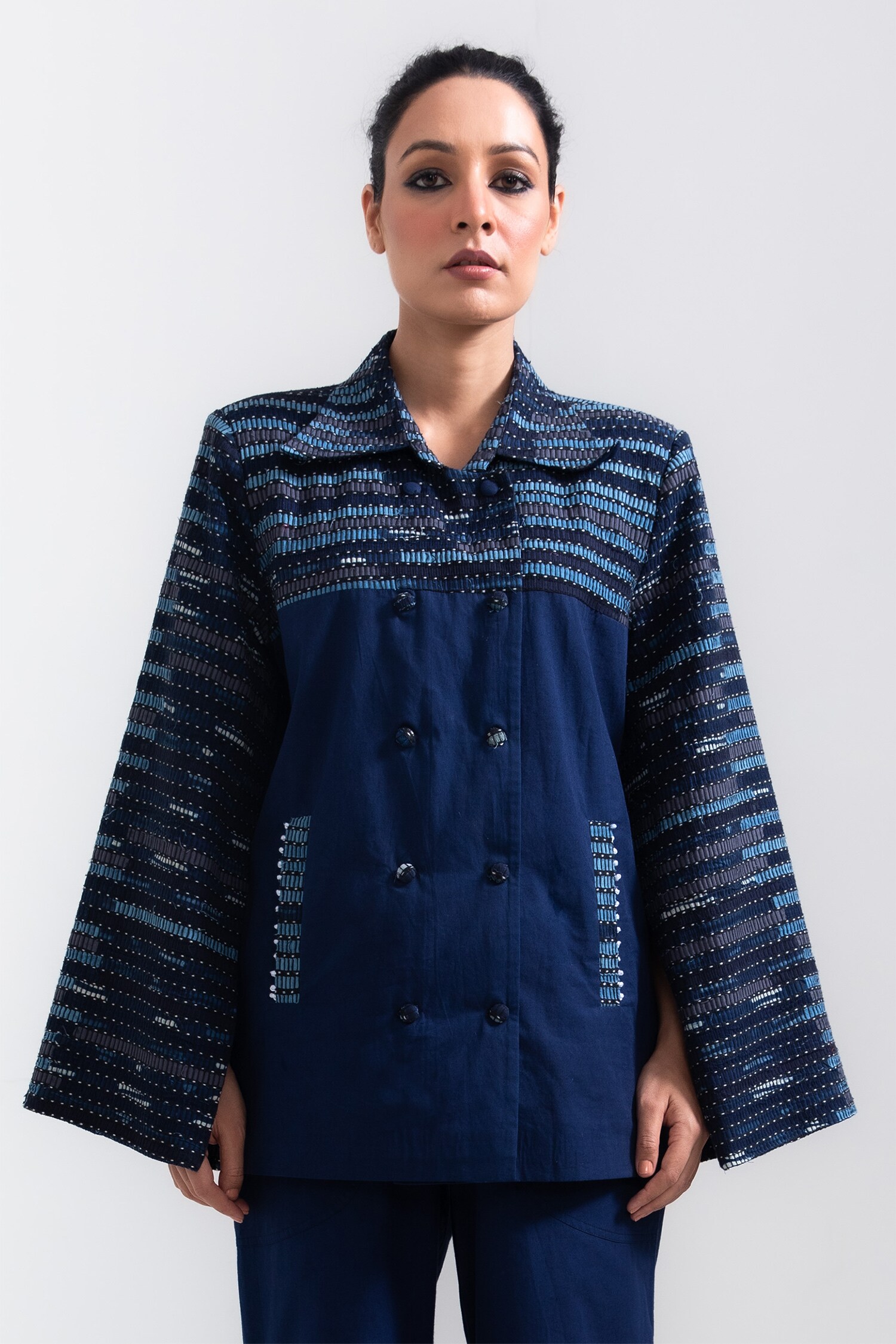 Buy French Knot Yoke Embroidered Shirt by Meesa at Aza Fashions