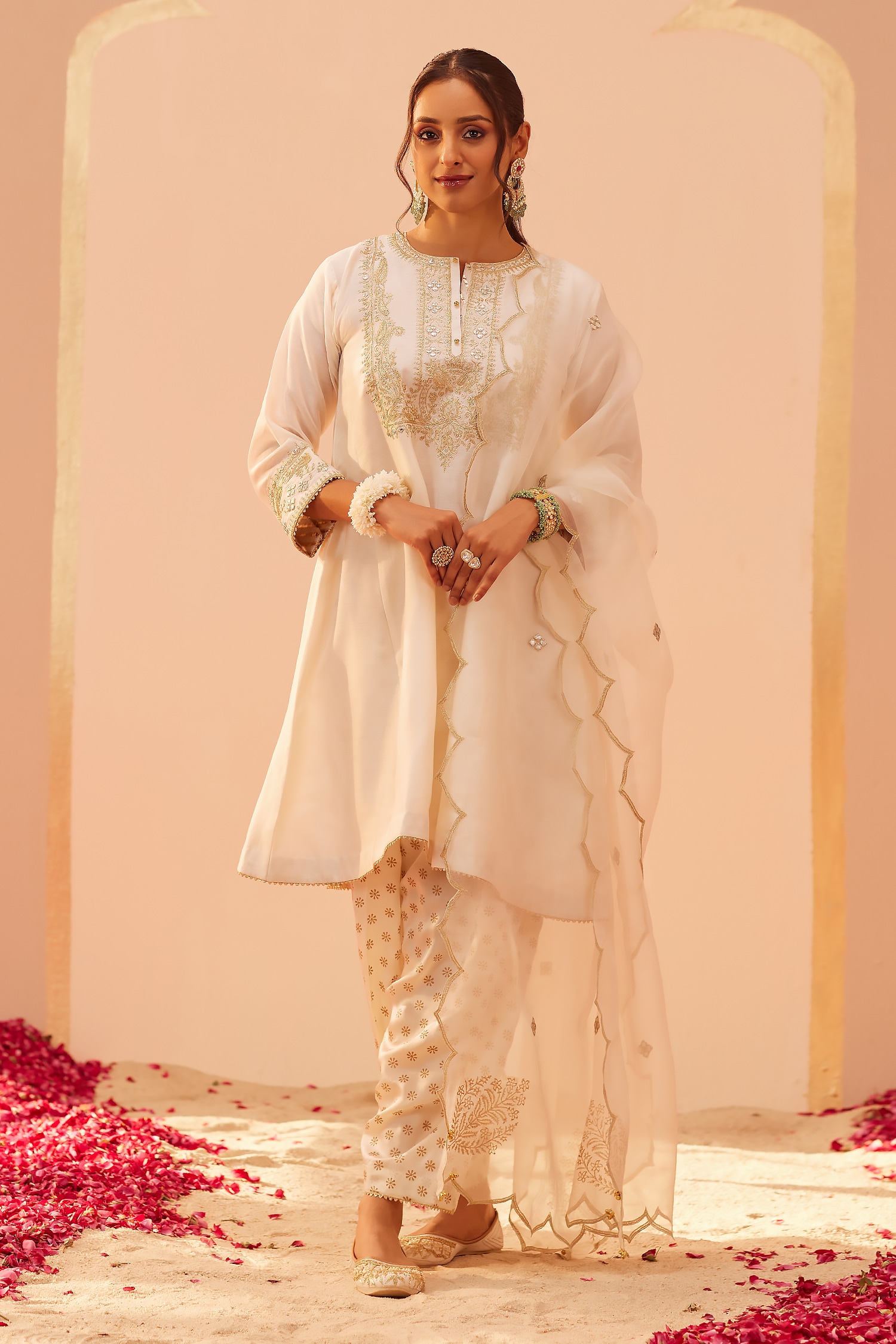 Buy Ivory Kurta Silk Chanderi Embroidery Tilla Round Aymra Zari Choga ...