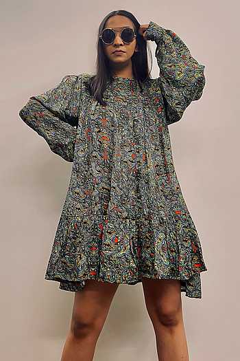 Buy Forty Four Multi Color Satin Silk Scribble Print Dress Online | Aza ...