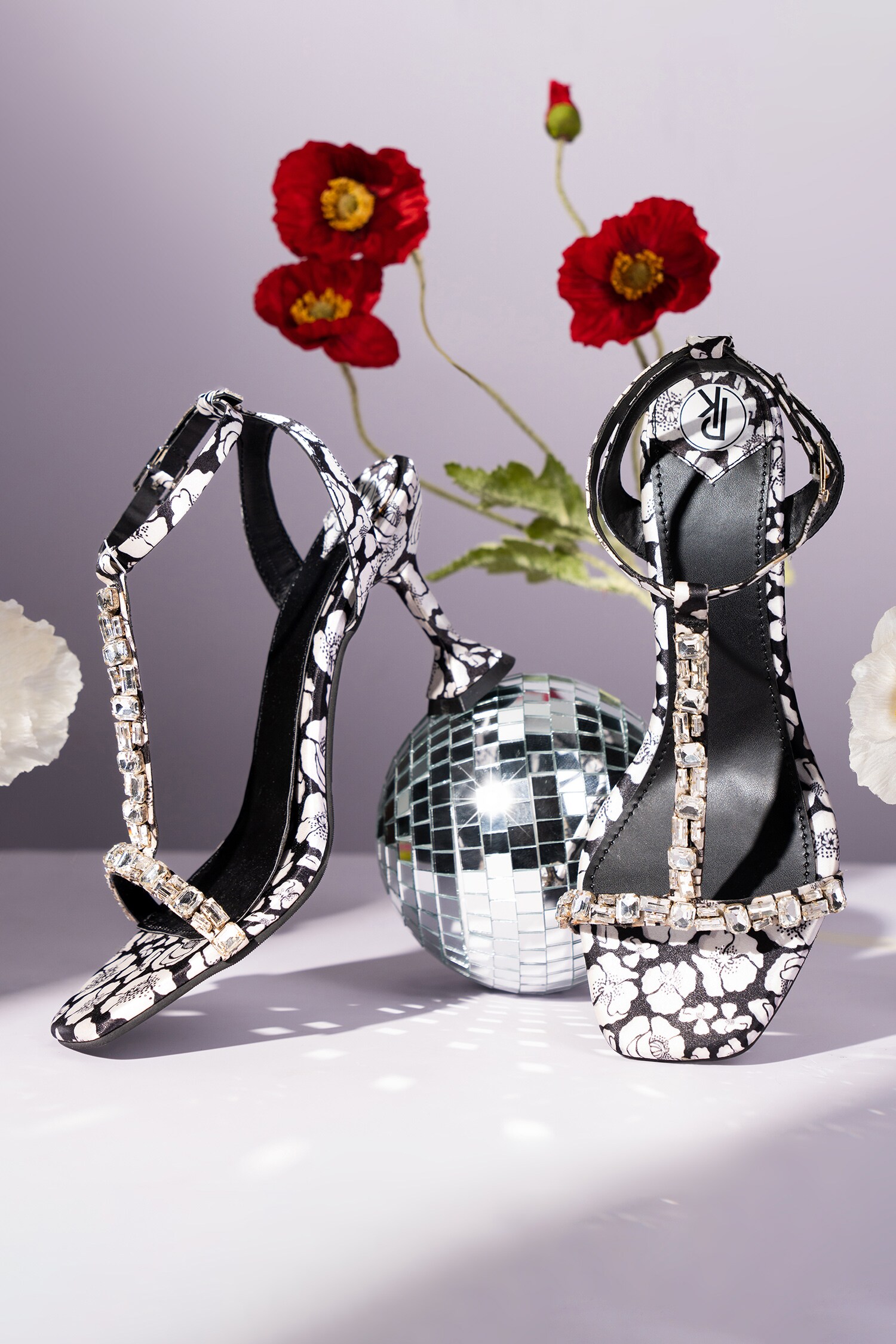 Buy PREET KAUR Black Satin Poppy Print Embroidered Spool Heels Online ...