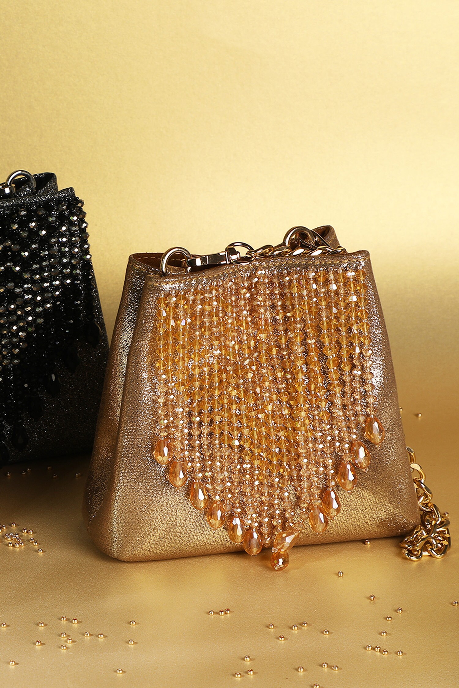 Buy Tasselled Crystal Embellished Nano Bucket Bag By Ricammo At Aza Fashions