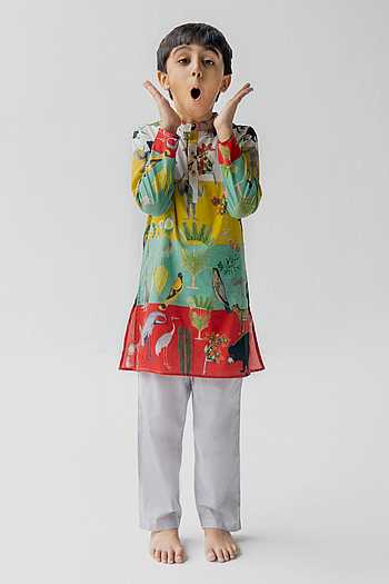 Buy Ankid Multi Color Chidiya Ghar Ki Sair Printed Kurta Set For Boys ...