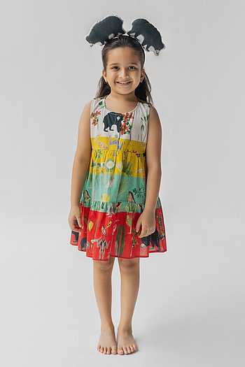 Buy Ankid Multi Color Chidiya Ghar Ki Sair Printed Tiered Dress For ...
